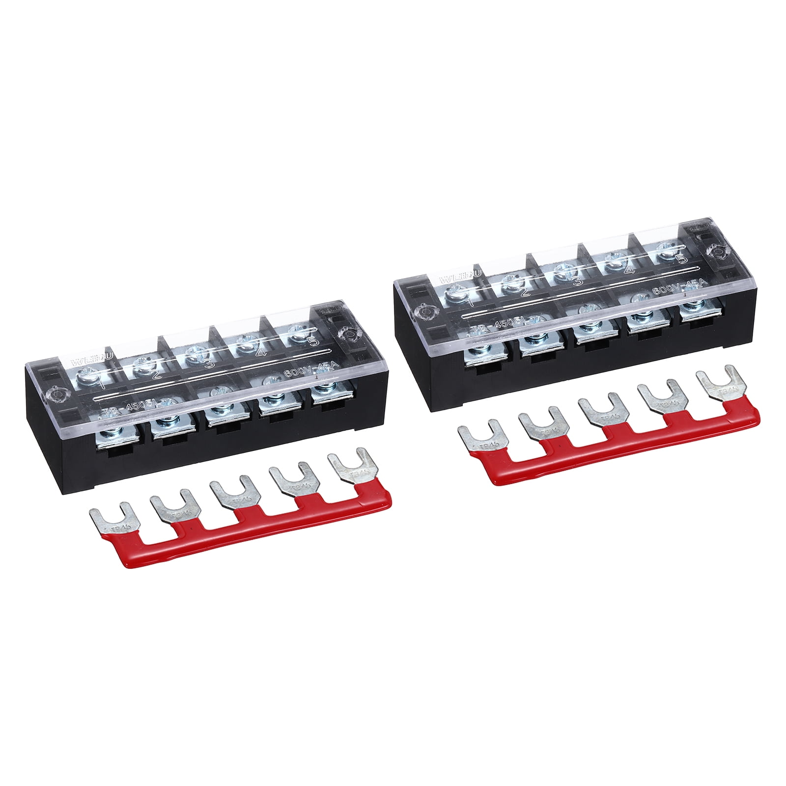 Uxcell 2 Pcs Dual Row Terminal Block, 600V 45A 5 Positions Screw Terminal Block with 2PCS Pre ...