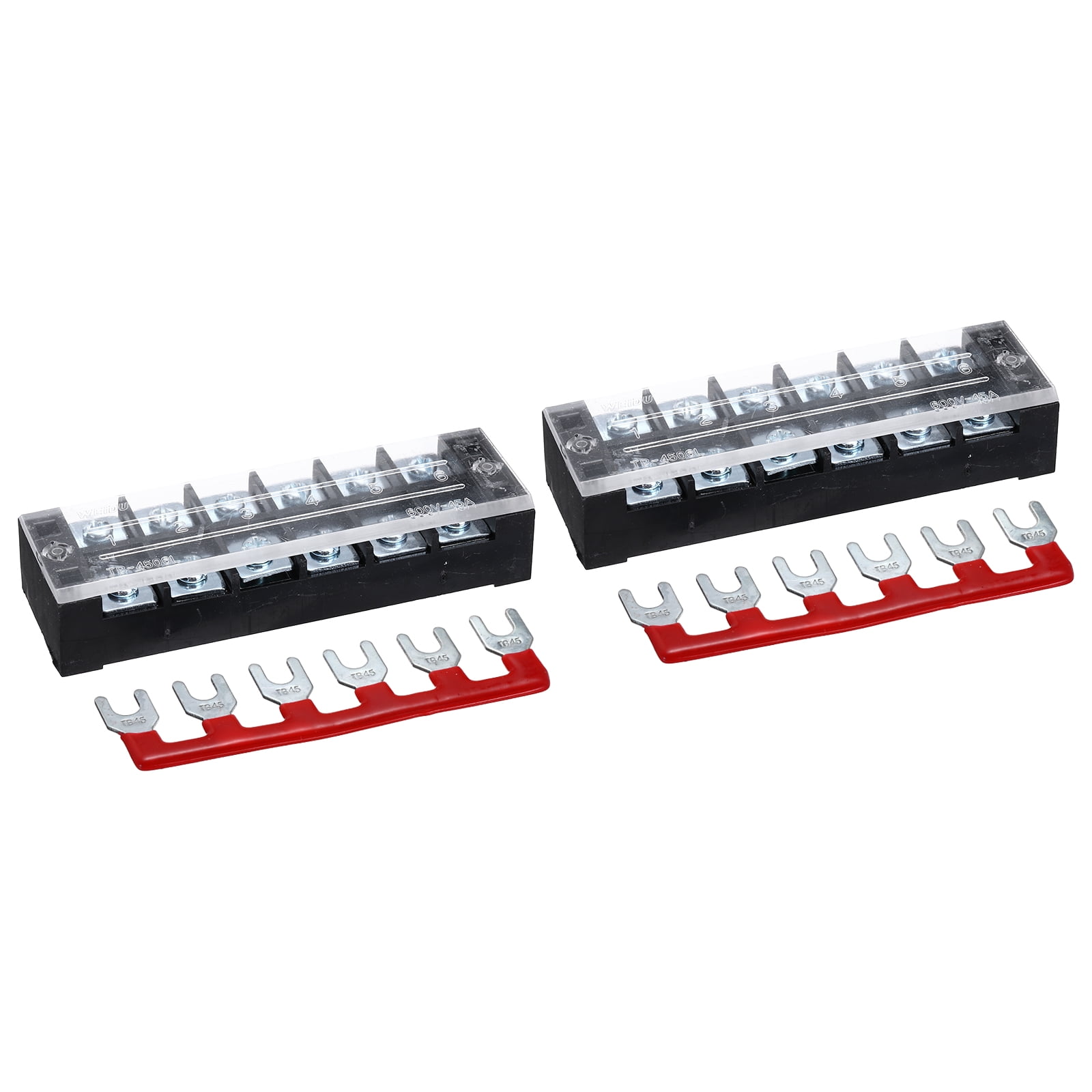 Uxcell 2 Pcs Dual Row Terminal Block, 600V 45A 6 Positions Screw Terminal Block with 2PCS Pre ...