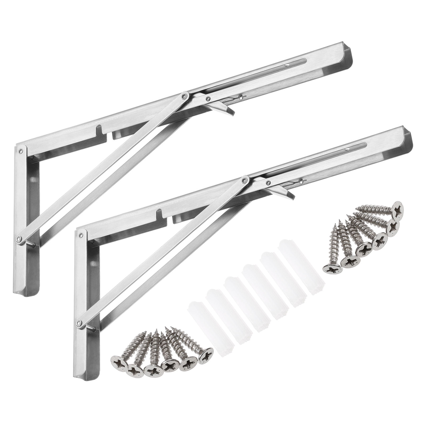 Uxcell 2 Pcs Folding Shelf Brackets, 16 Inch Stainless Steel ...