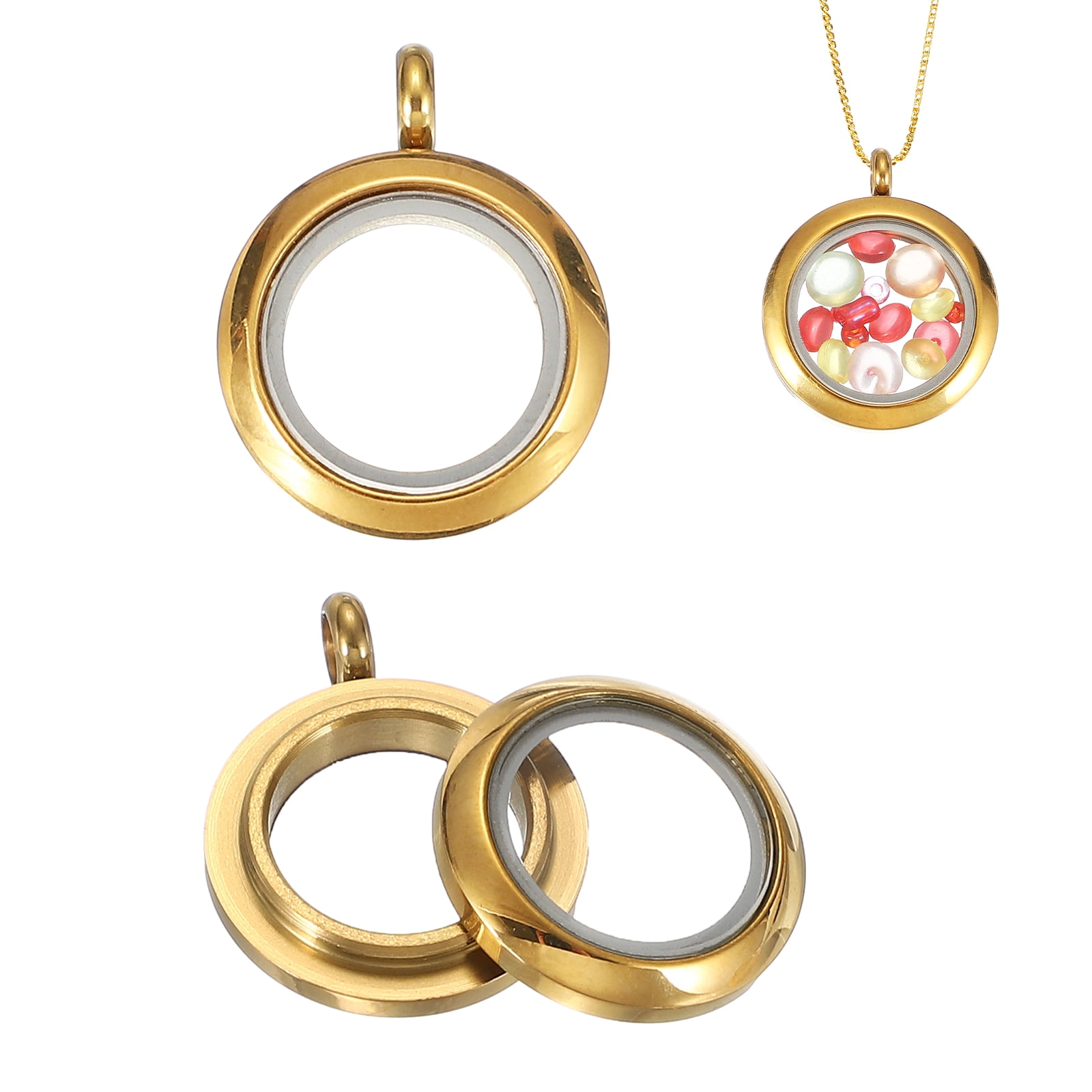 Uxcell 2 Pcs Living Memory Locket Charm, 12.7mm Round Floating Locket ...