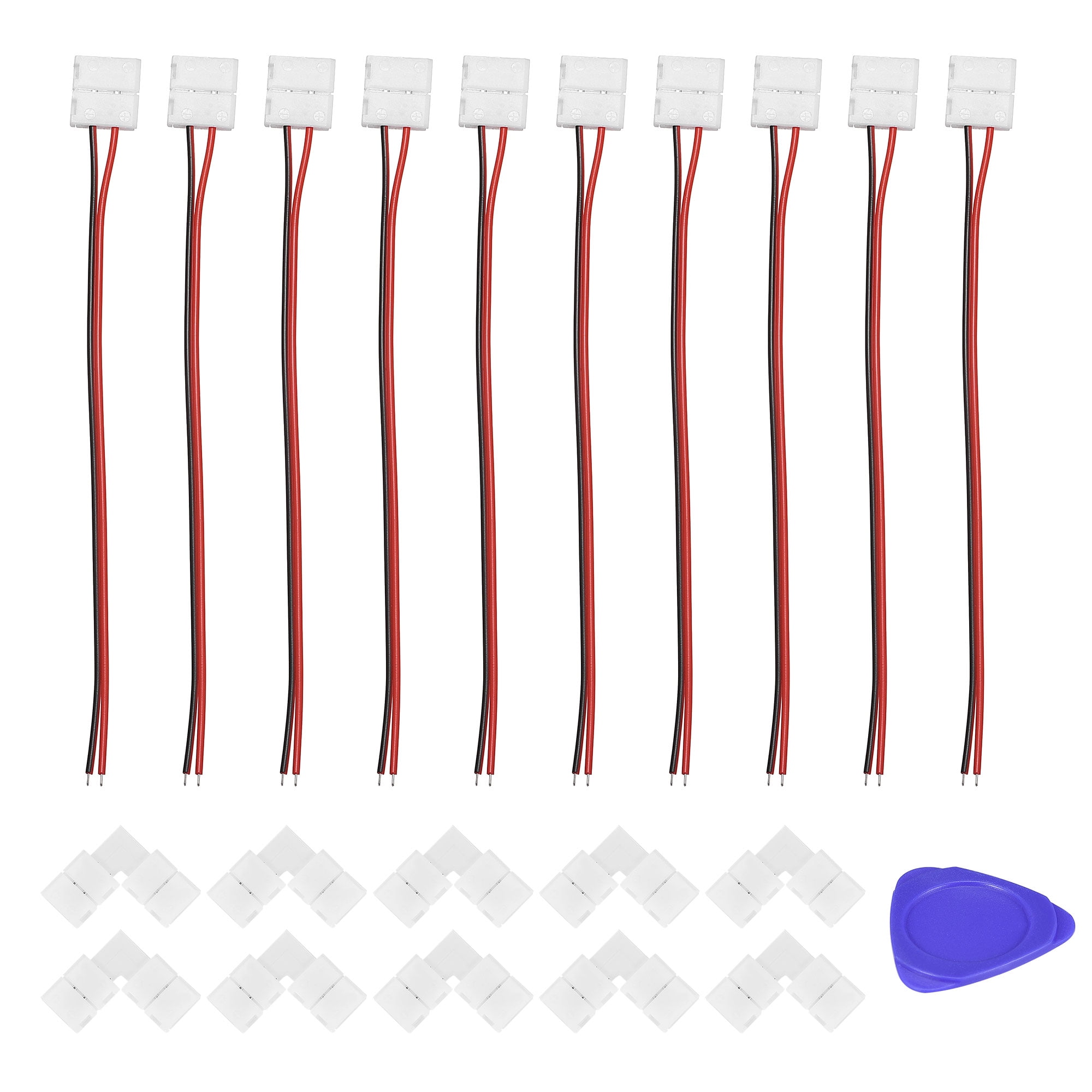 Uxcell 2 Pin 10mm LED Connector Kit 10X Strip Jumper Cable 10X L ...