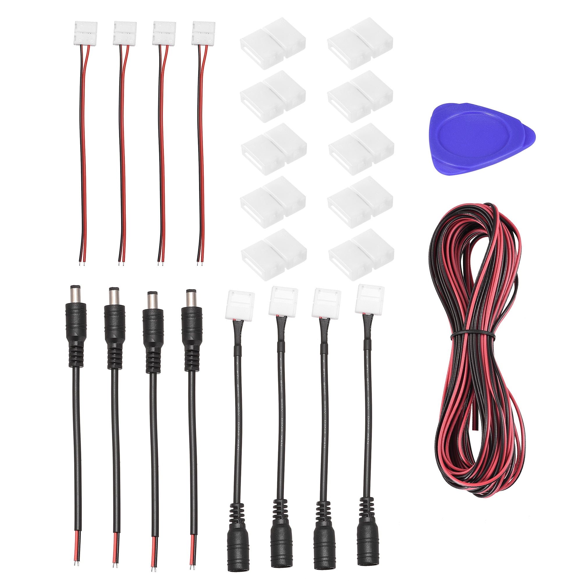 Uxcell 2 Pin 8mm LED Connector Kit 4X DC Male Cable 4X Strip Cable 4X ...
