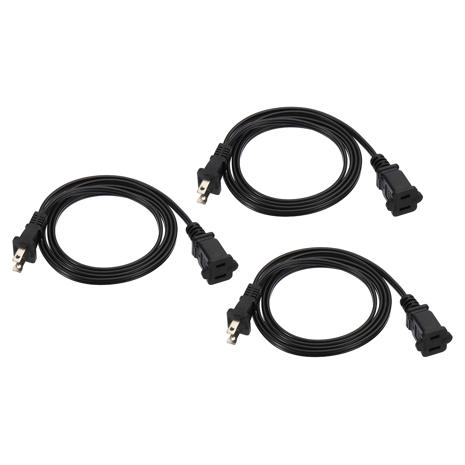 Uxcell 2 Prong 5Ft Extension Cord Male/Female Power Cord 2 Outlet Polarized Plug, Black 3 Pack ...
