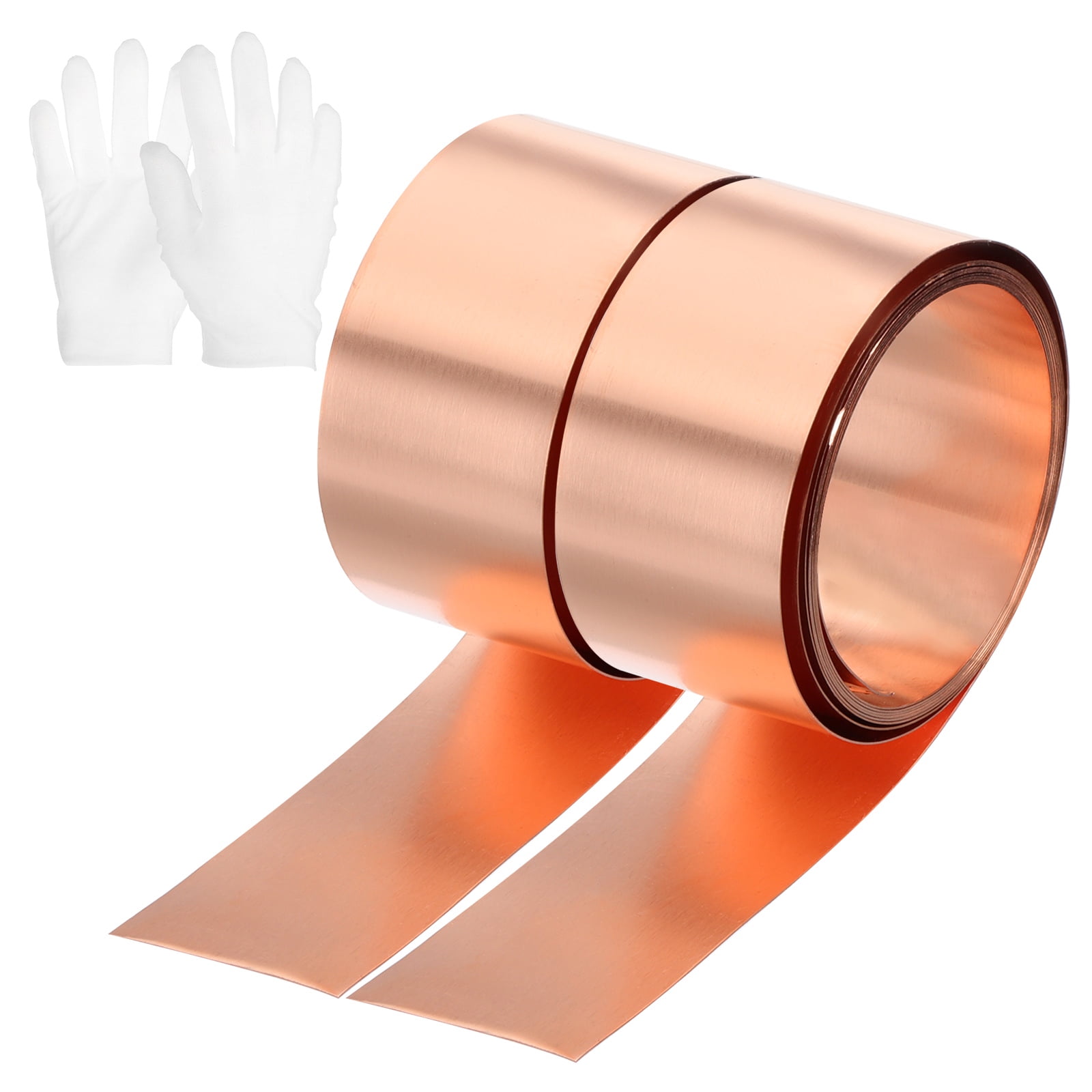Uxcell Copper Sheet Roll, 99.9% Pure Copper Strip with White Cotton Gloves, Copper Flashing ...