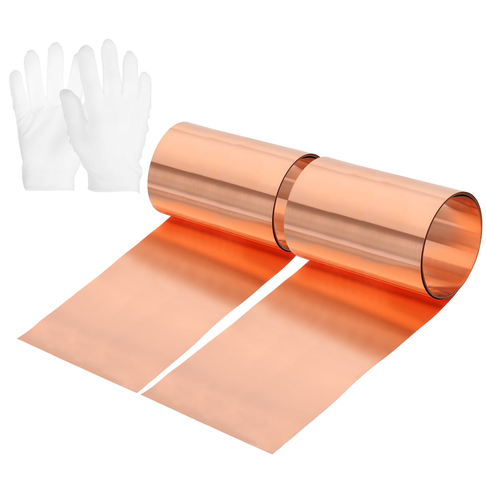Uxcell Copper Sheet Roll, 99.9% Pure Copper Strip with White Cotton Gloves, Copper Flashing ...