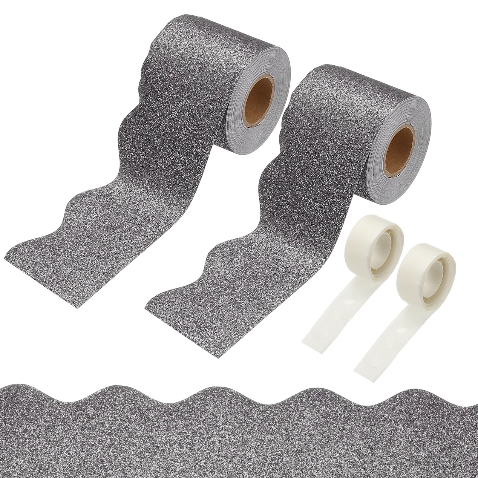 Uxcell 2 Rolls Glitter Bulletin Board Borders, 65.6ft Gray Border with ...