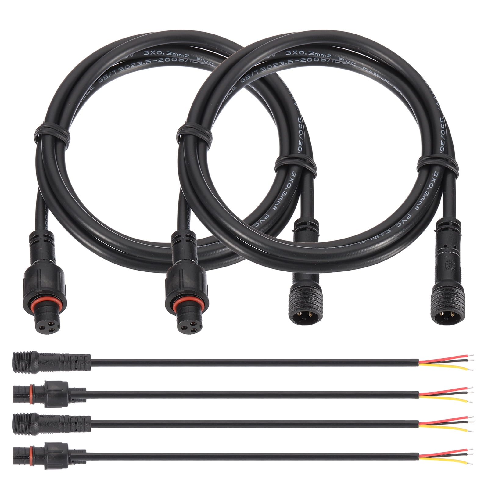 Uxcell 2 Set 3.28Ft 22AWG IP67 3 Pin Extension Cable Wire with 7.87 ...