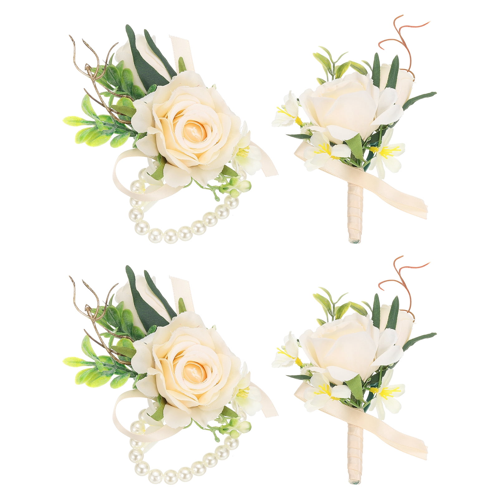 Uxcell 2 Set Artificial Flower Wrist Corsage and Boutonnieres Set for ...