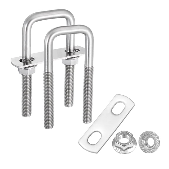 Uxcell 2 Set M8 1 Inch Inner Wide Square U Bolts, 4 Inch Length 304 ...