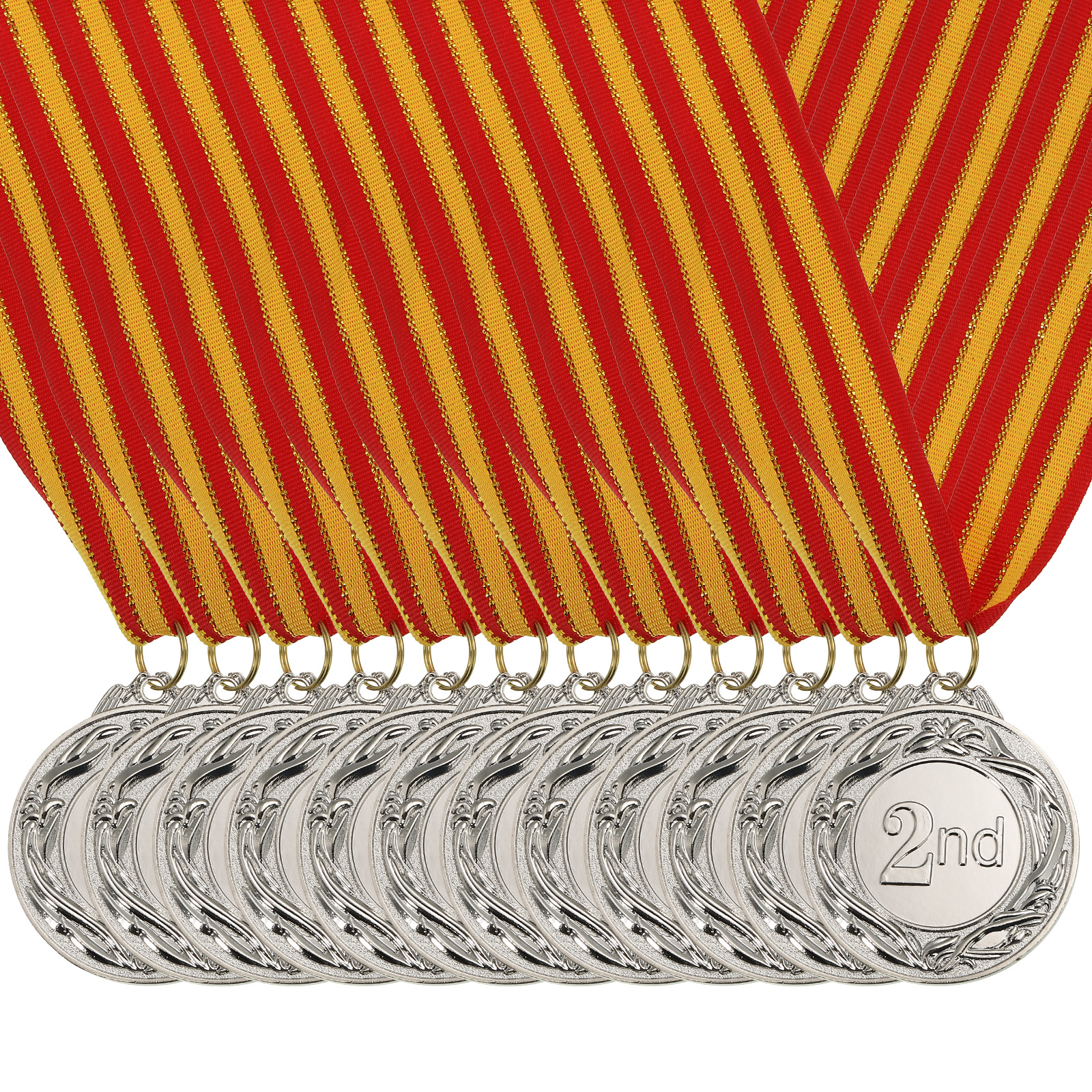 Uxcell 2" Silver Award Medals 2nd Place Prize with Neck Ribbon, 12 ...