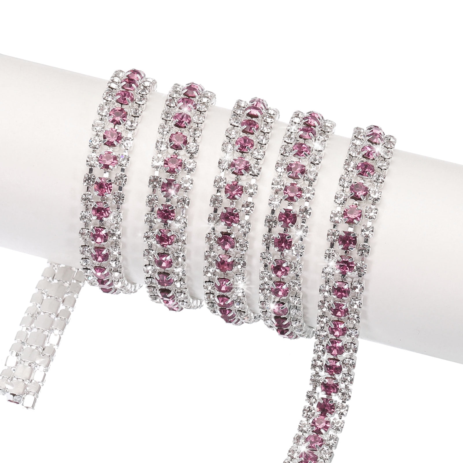 Uxcell 2 Yard 9mm 3 Rows Crystal Rhinestone Diamond Close Chain Trim ...