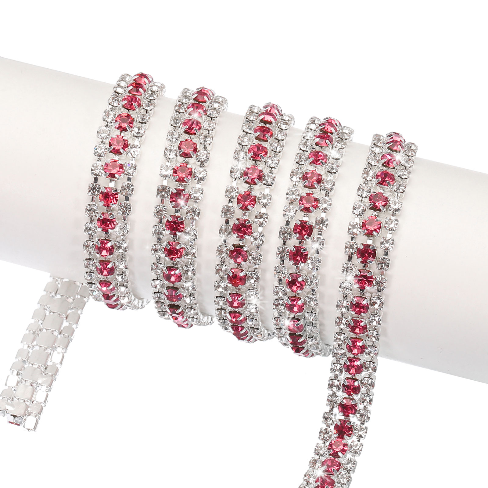 Uxcell 2 Yard 9mm 3 Rows Crystal Rhinestone Diamond Close Chain Trim ...