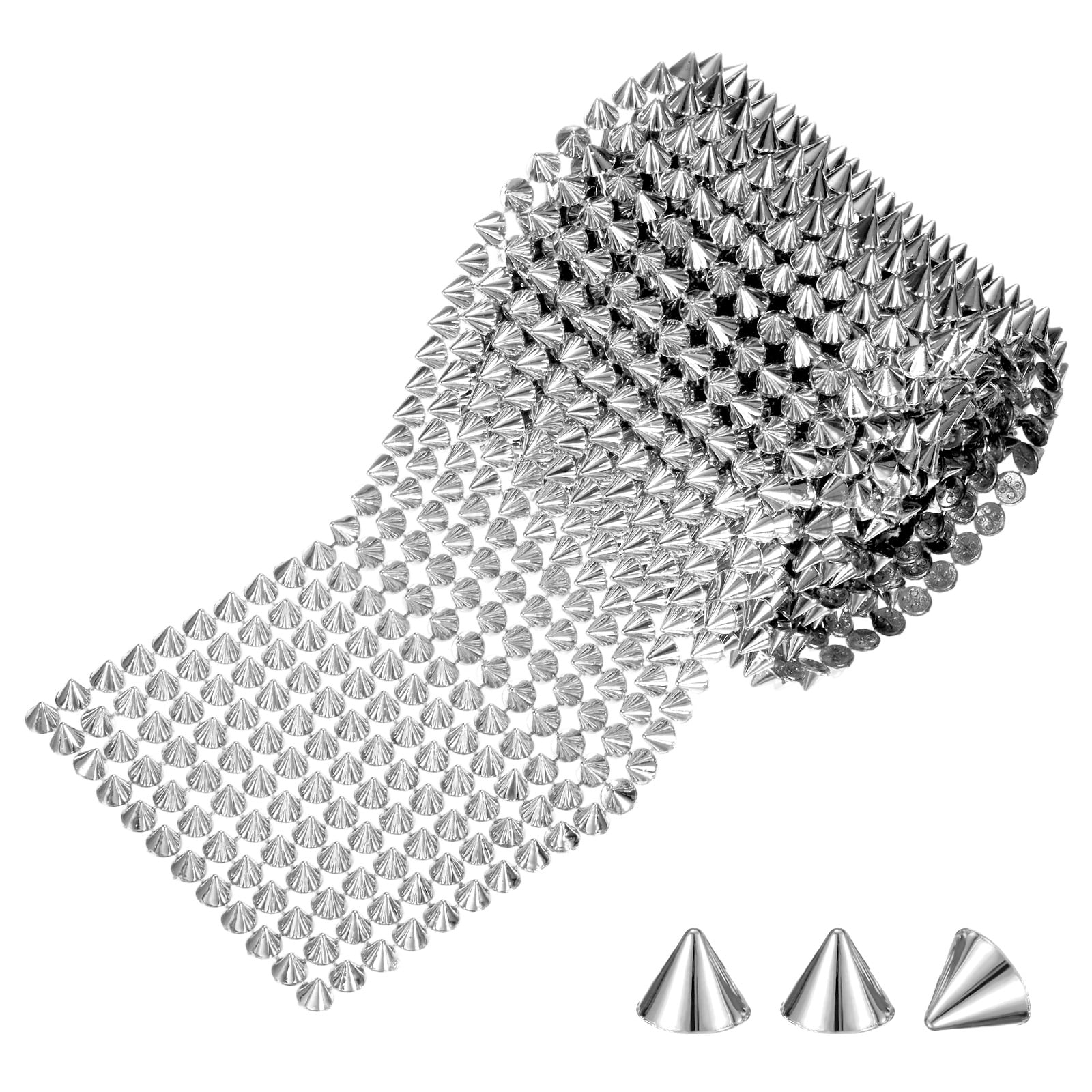 Uxcell 2 Yards Sew Stitch on Spikes Stud Cone 12Rows Plastic Silver ...
