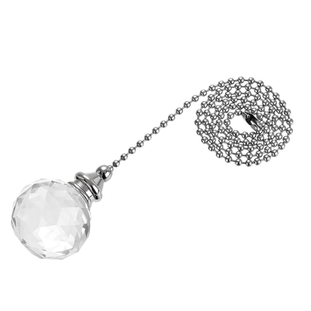 Uxcell 20" Nickel Finish Fan Pull Chain 30mm Clear Crystal Ball Pendant ...
