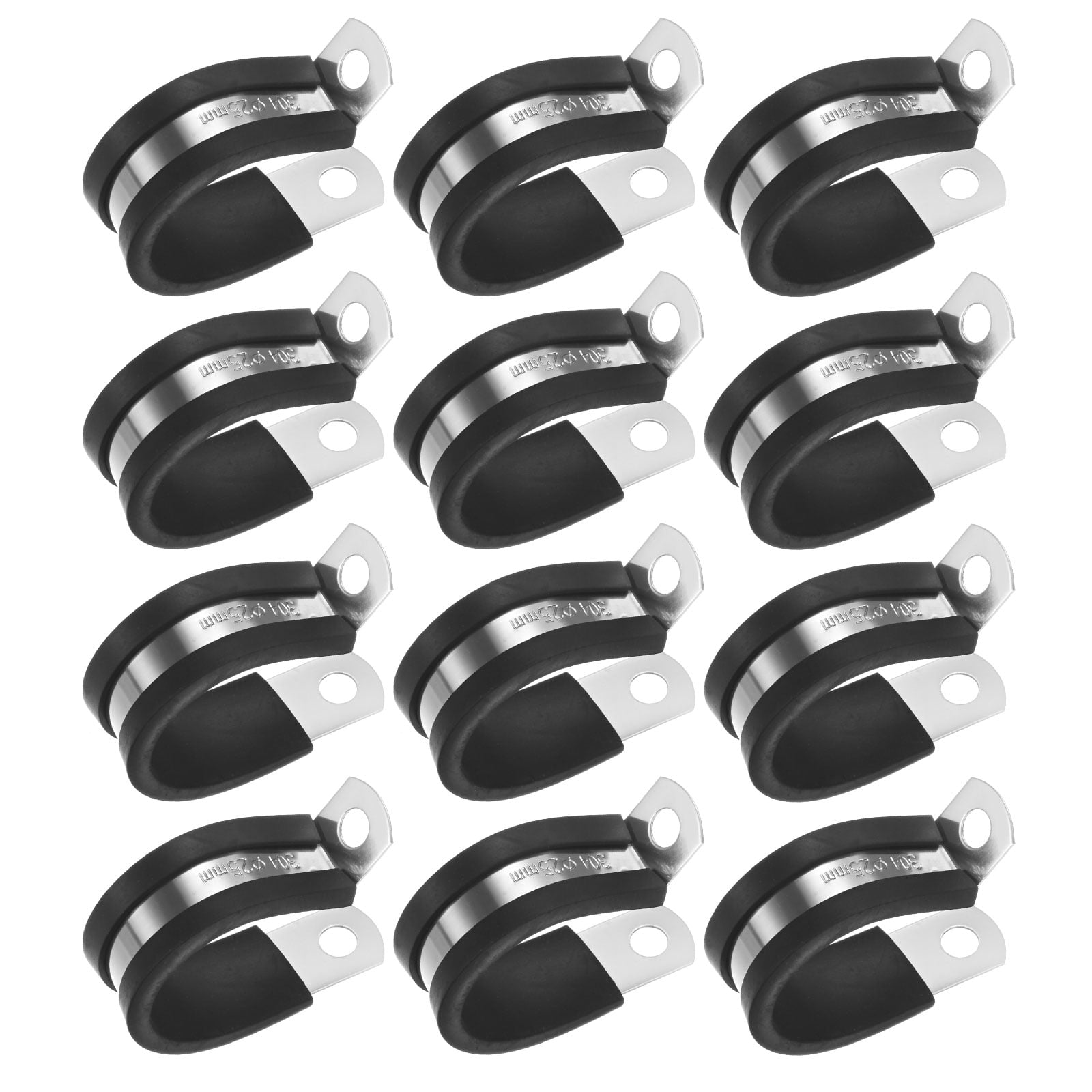 Uxcell 12 Pcs Cable Clamps 0.98" 304 Stainless Steel Rubber R Shape for ...