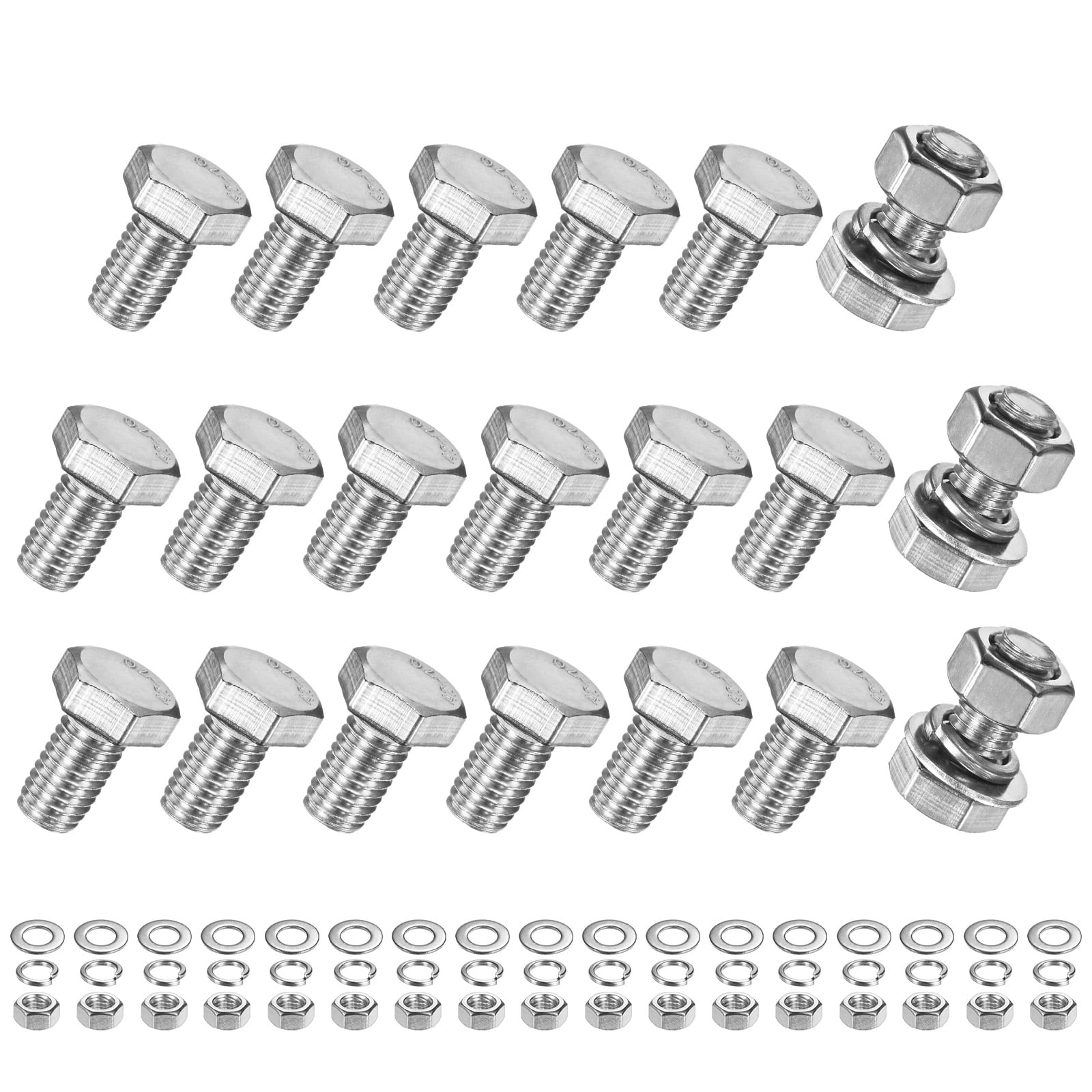 Uxcell 20-Pack Hex Head Screw Bolt with Nuts Flat & Lock Washers ...