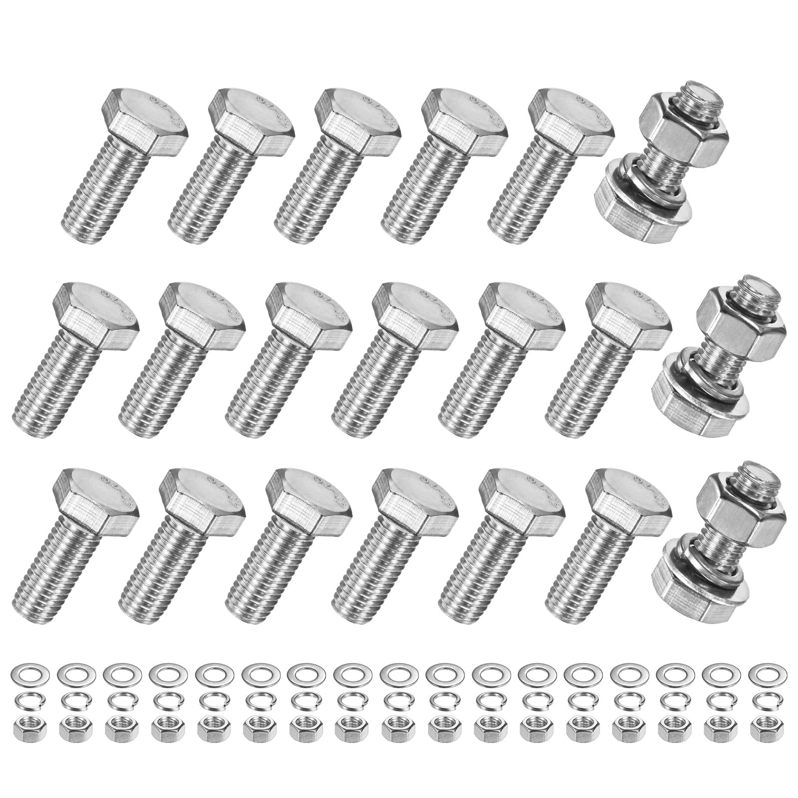 Uxcell 20-Pack Hex Head Screw Bolt with Nuts Flat & Lock Washers ...