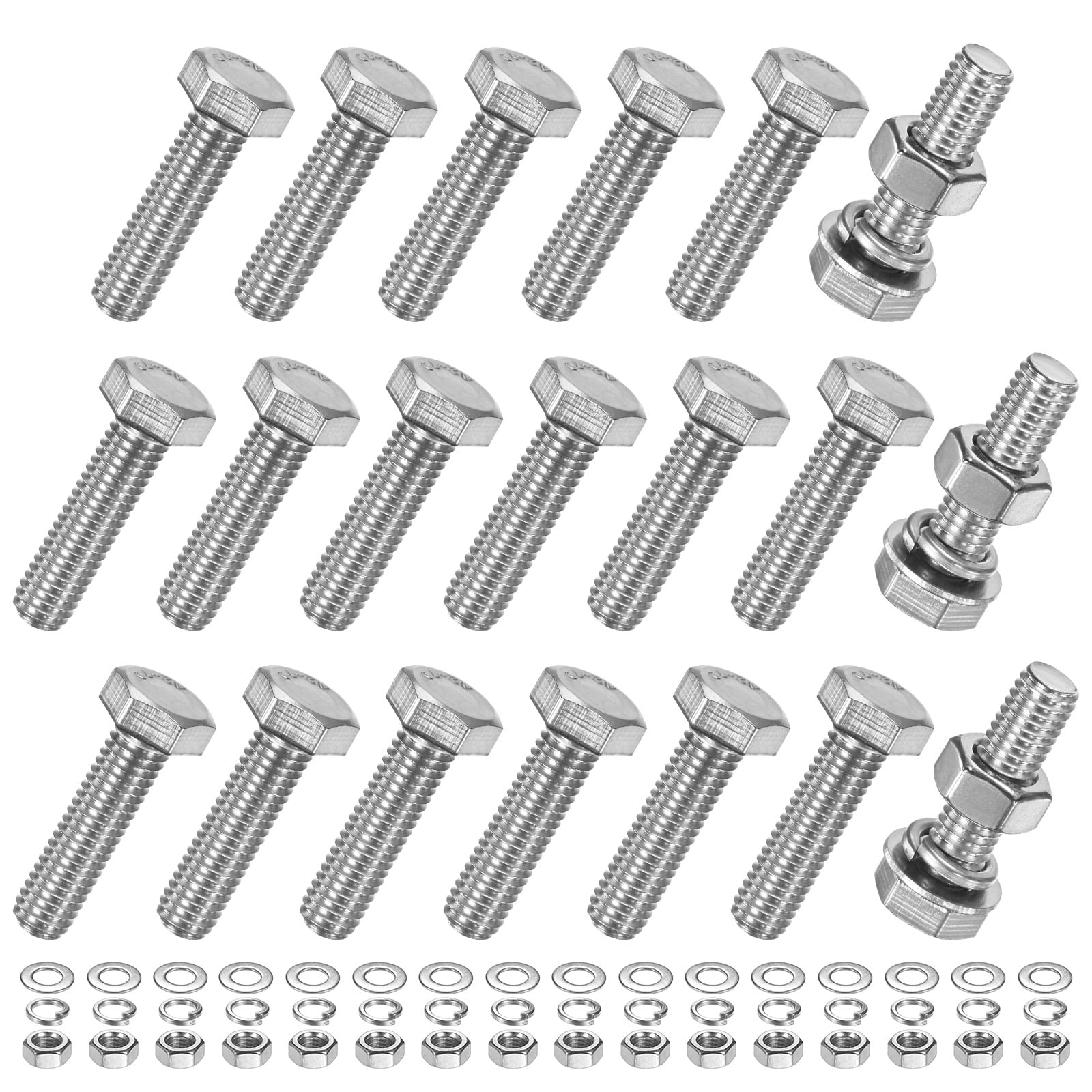 Uxcell 20-Pack Hex Head Screw Bolt with Nuts Flat & Lock Washers ...
