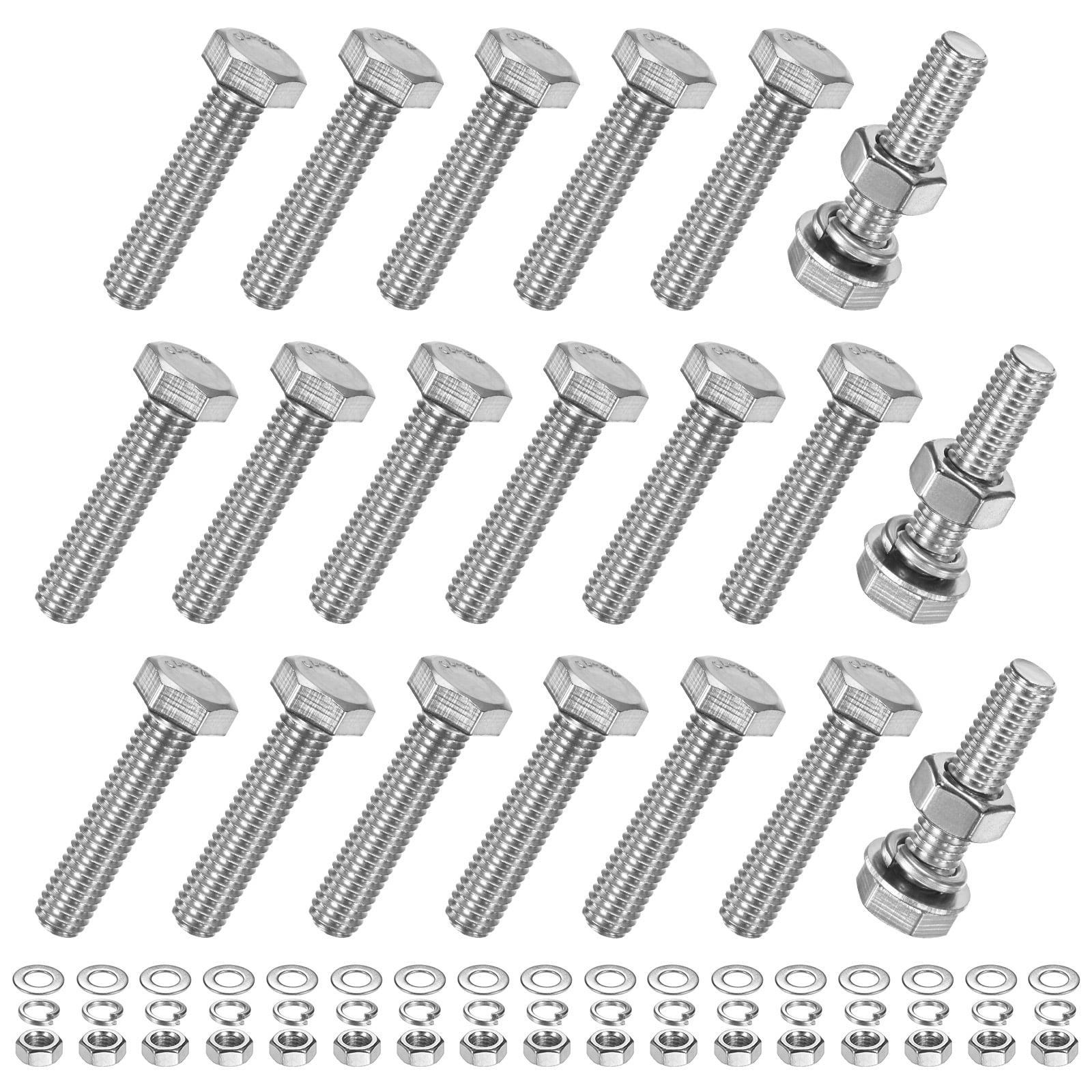 Uxcell 20-Pack Hex Head Screw Bolt with Nuts Flat & Lock Washers M8x35mm Stainless Steel Bolts ...