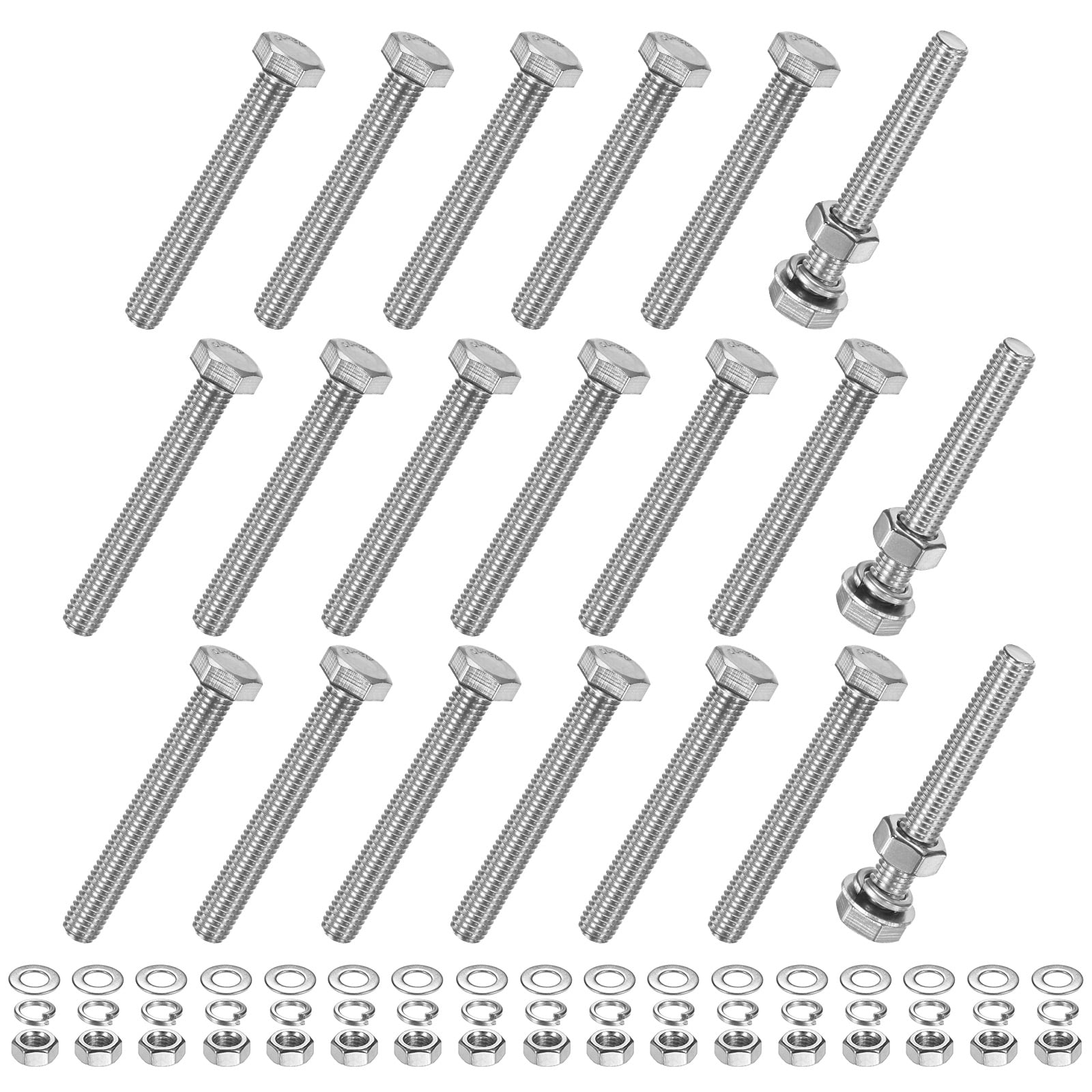 Uxcell 20-Pack Hex Head Screw Bolt with Nuts Flat & Lock Washers ...