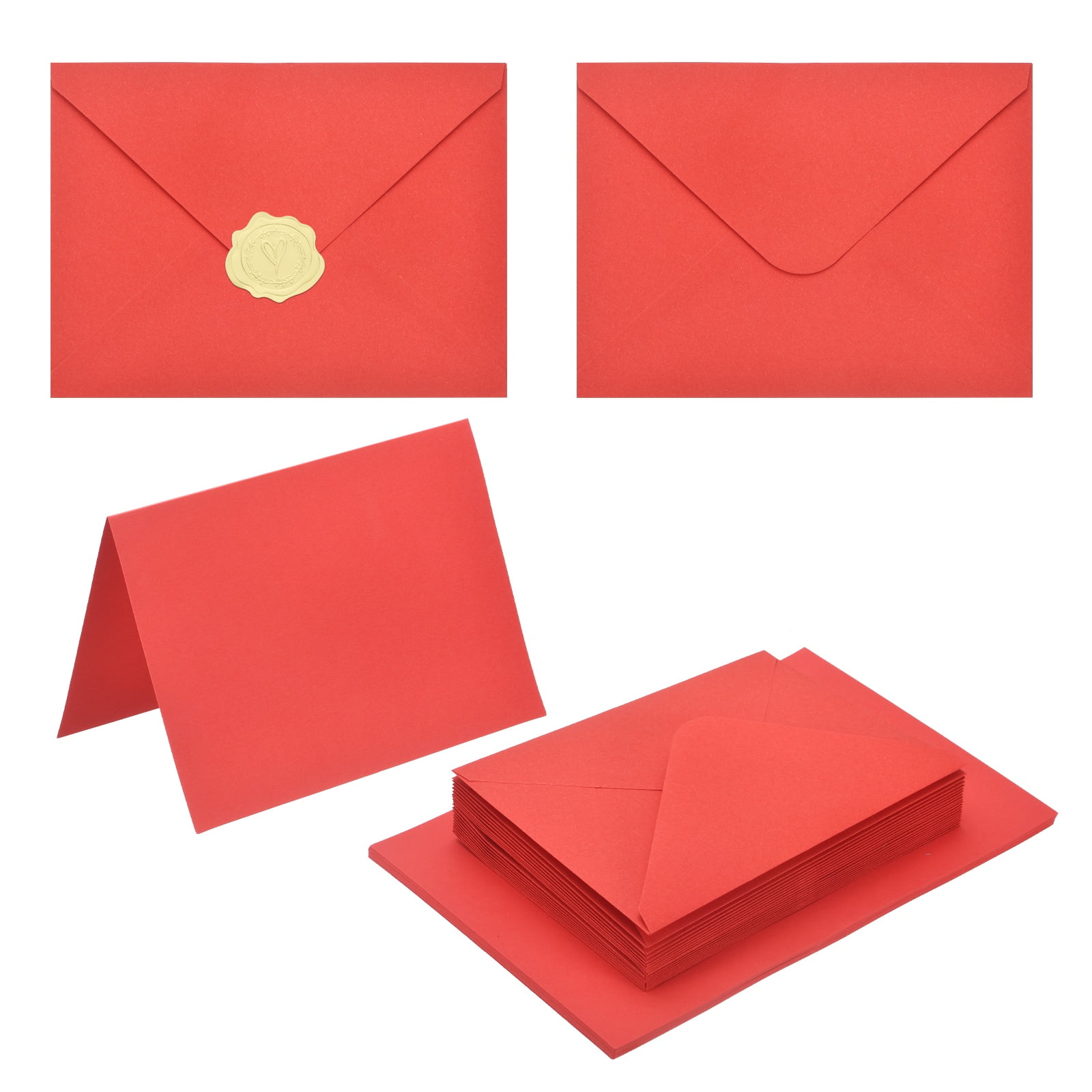 Uxcell 20 Pack Red 4x6 Envelopes with Cards, V Flap A6 Envelopes with ...