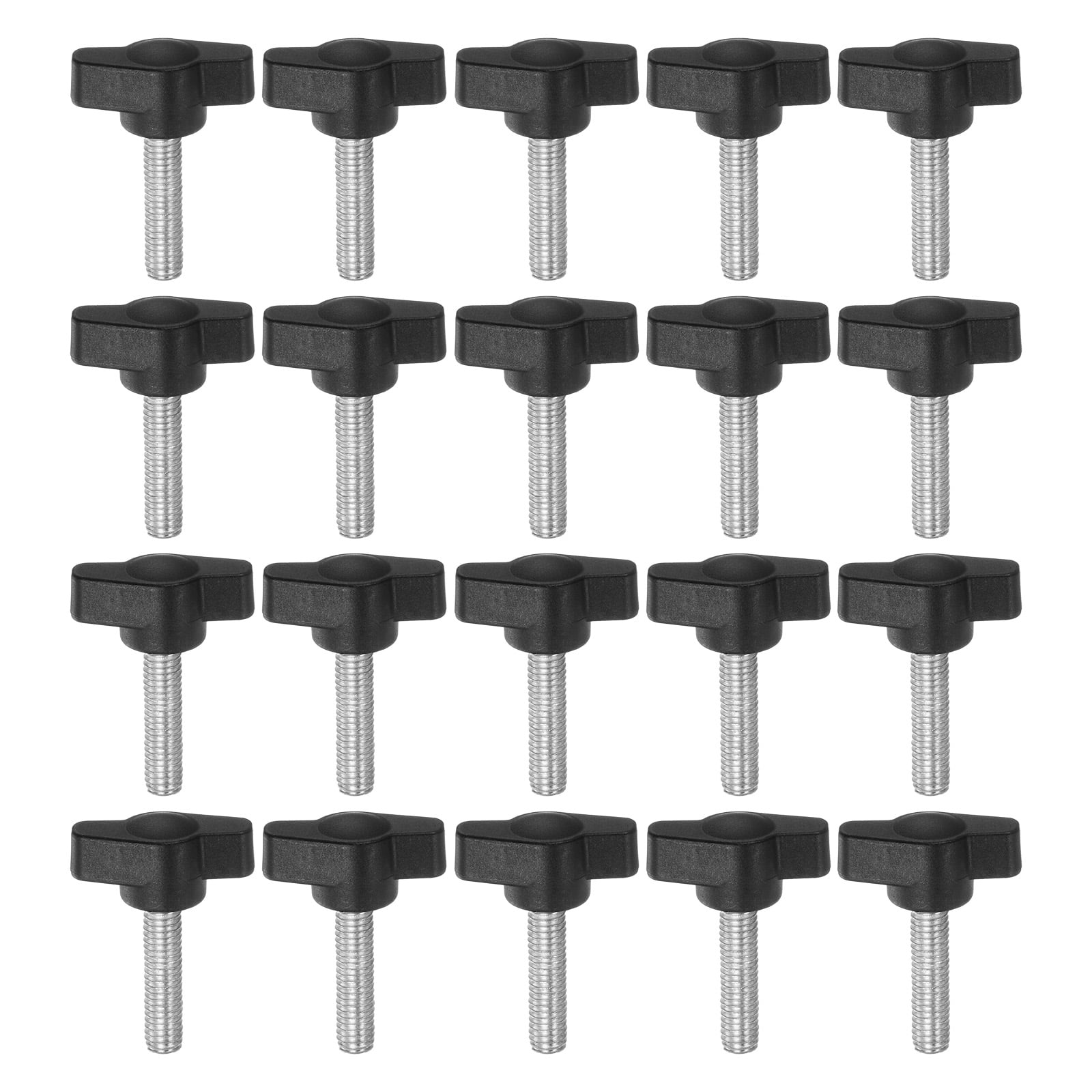 Uxcell 20 Packs M6 x 25mm Male Thread Tee Wing Knobs Thumb Screw Clamping Knobs Grip Black ...