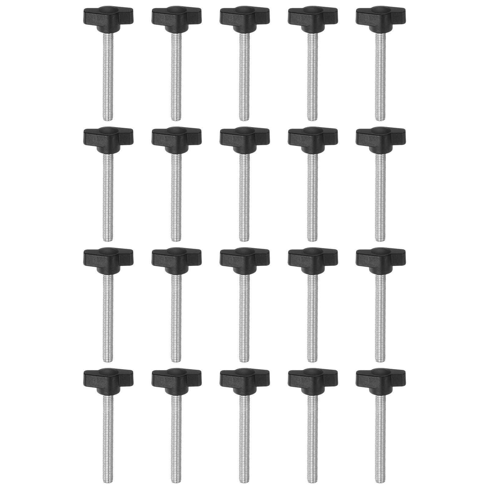 Uxcell 20 Packs M6 x 60mm Male Thread Tee Wing Knobs Thumb Screw Clamping Knobs Grip Black ...