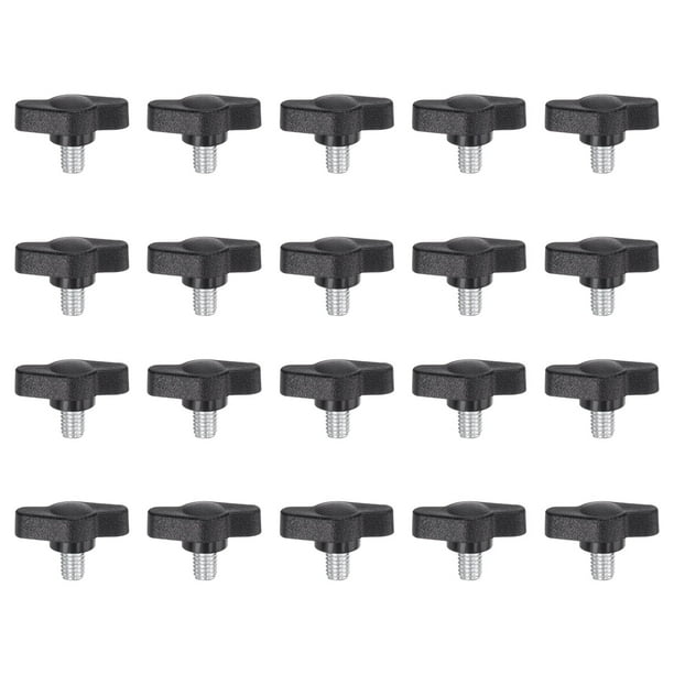 Uxcell 20 Packs M6 x 8mm Male Thread Tee Wing Knobs Thumb Screw Clamping Knobs Grip Black ...
