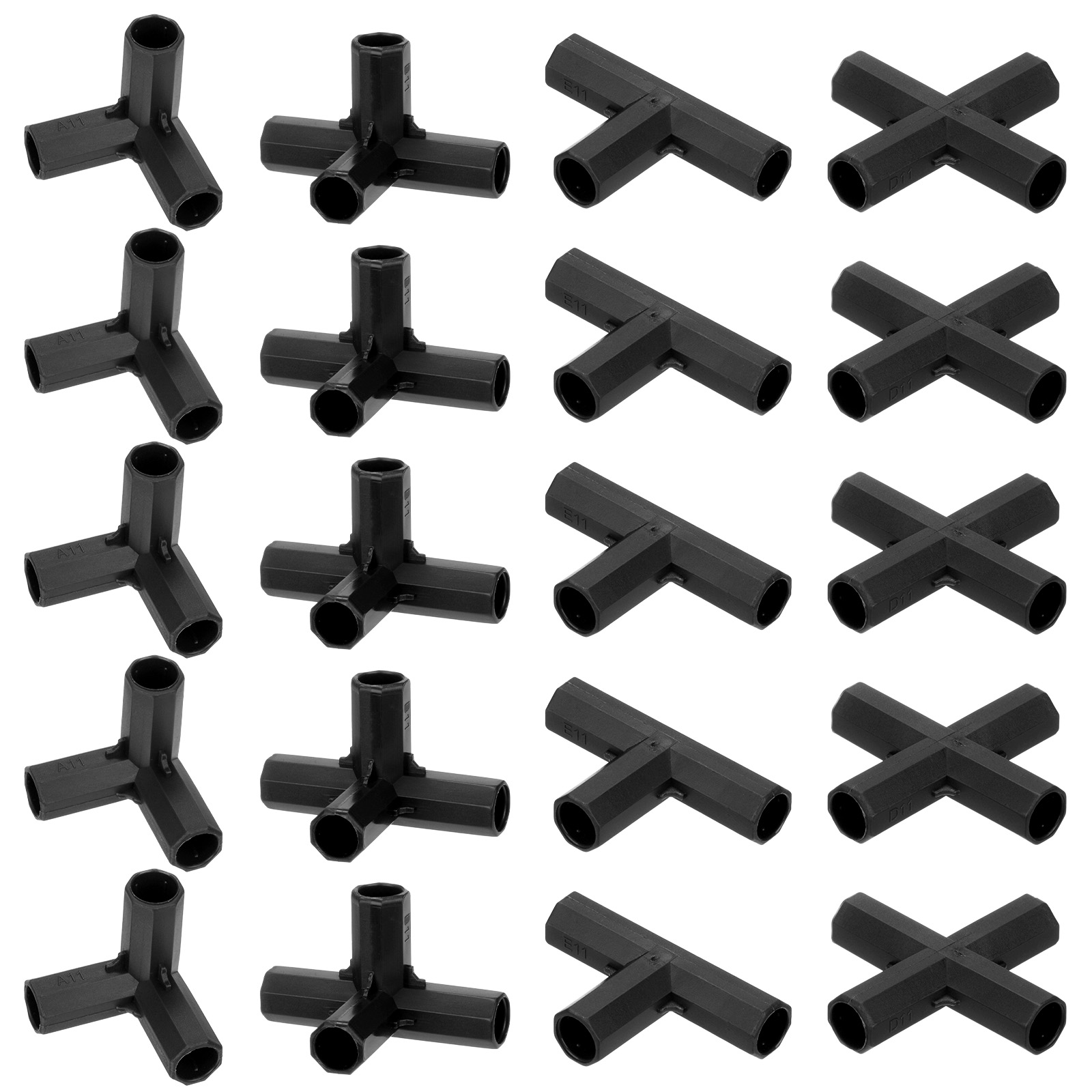 Uxcell 20 Pcs 11mm Greenhouse Frame Building Connectors, 4 Types Pipe ...