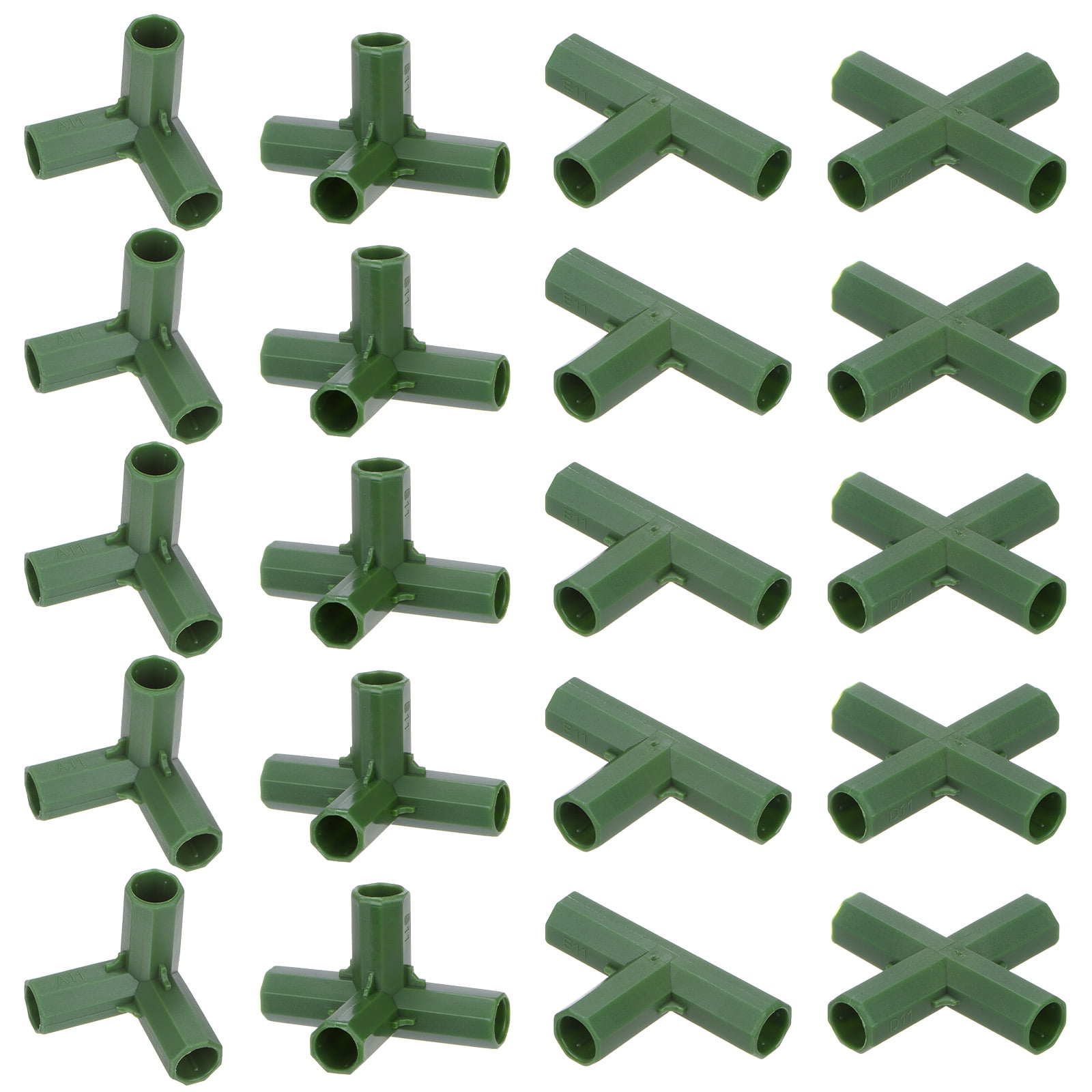 Uxcell 20 Pcs 11mm Greenhouse Frame Building Connectors, 4 Types Pipe ...