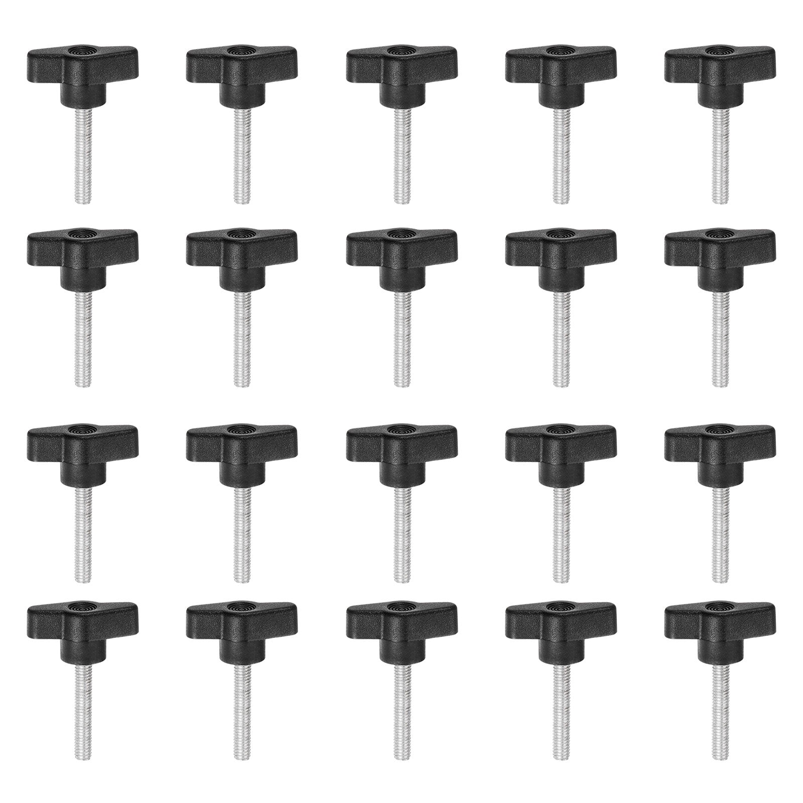 Uxcell 20 Pieces Wing Knobs M6 x 35mm Tee Stud Knob Thumb Screw Hand Clamping Handle Black ...