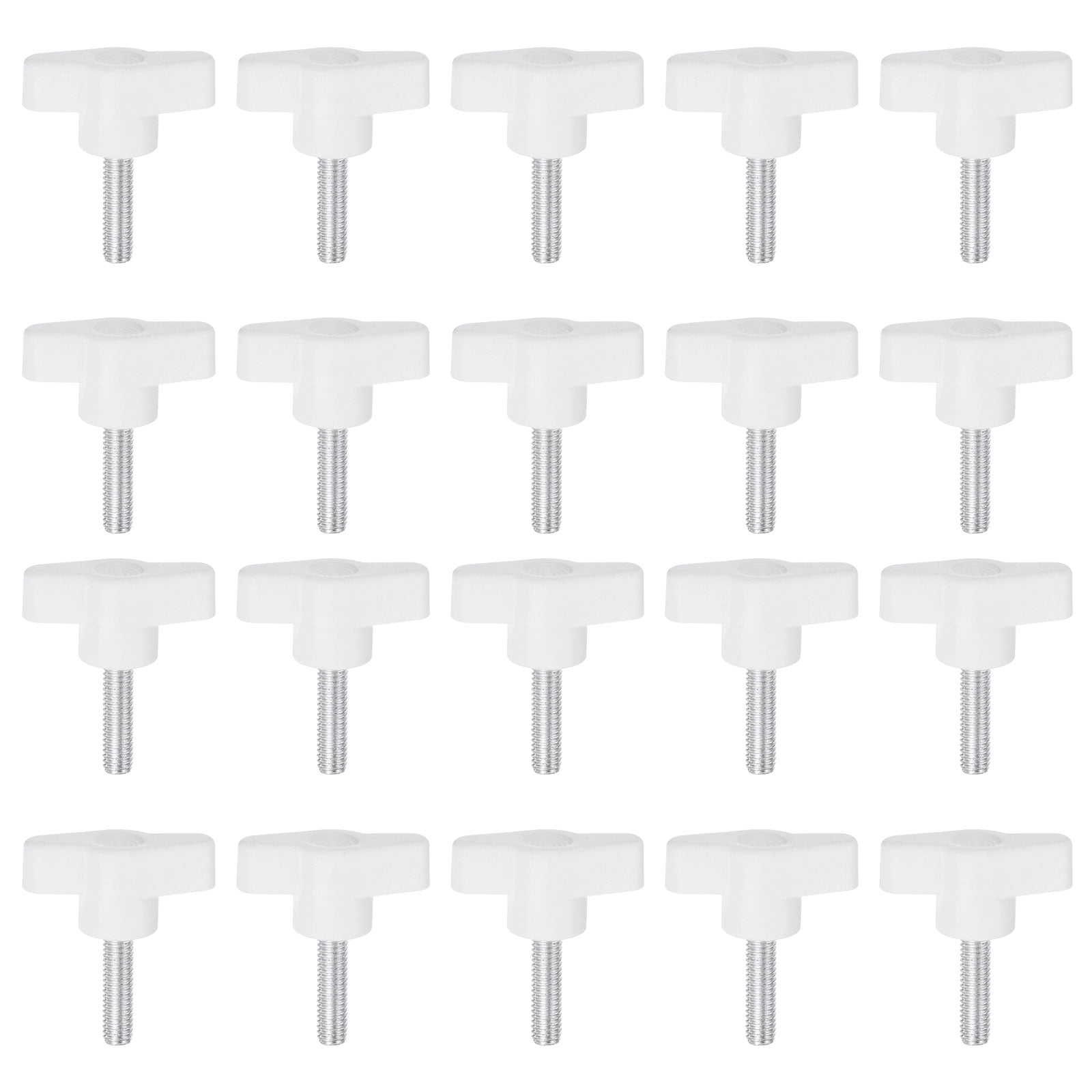 Uxcell 20 Pieces Wing Knobs M6 x 35mm Tee Stud Knob Thumb Screw Hand Clamping Handle White ...