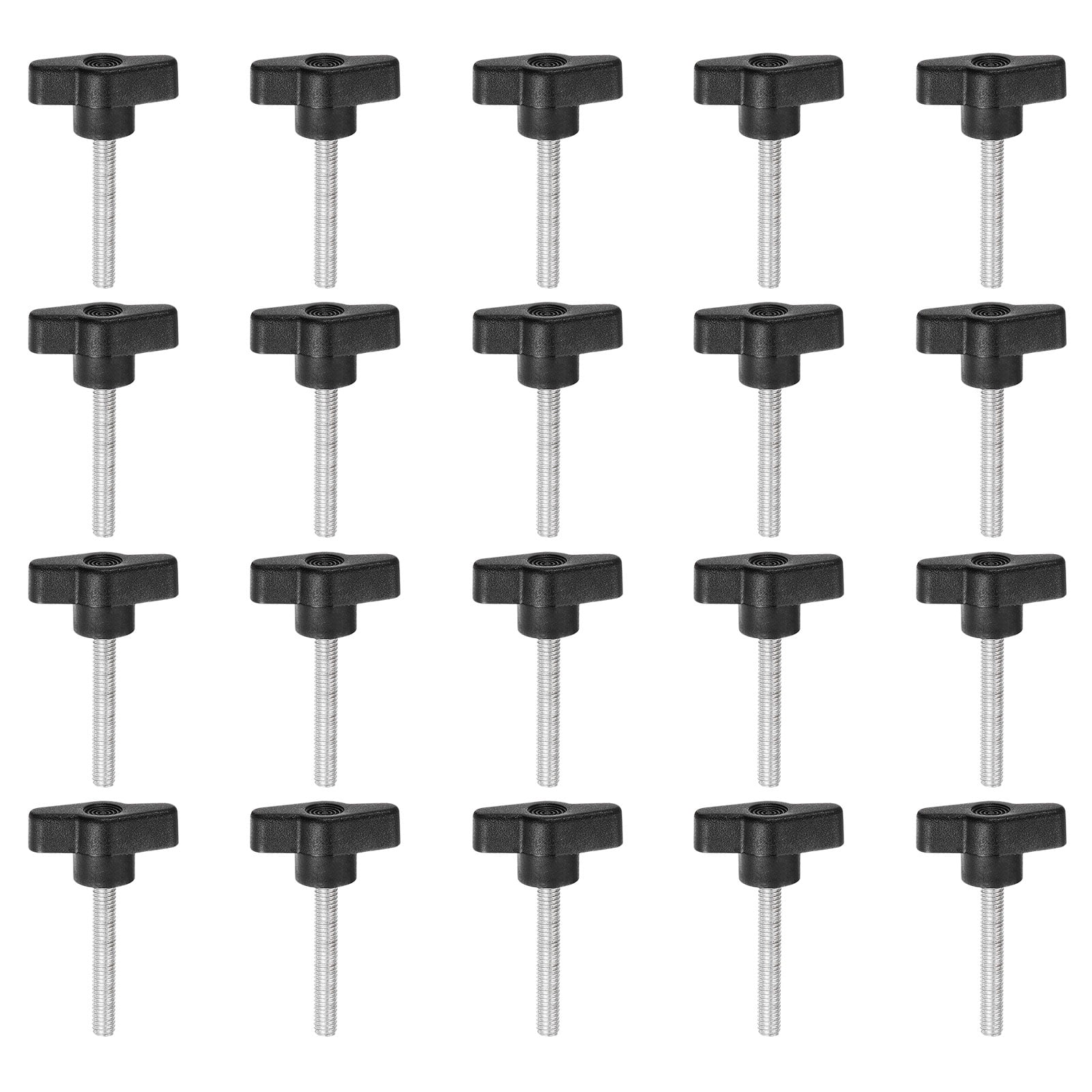 Uxcell 20 Pieces Wing Knobs M6 x 40mm Tee Stud Knob Thumb Screw Hand Clamping Handle Black ...