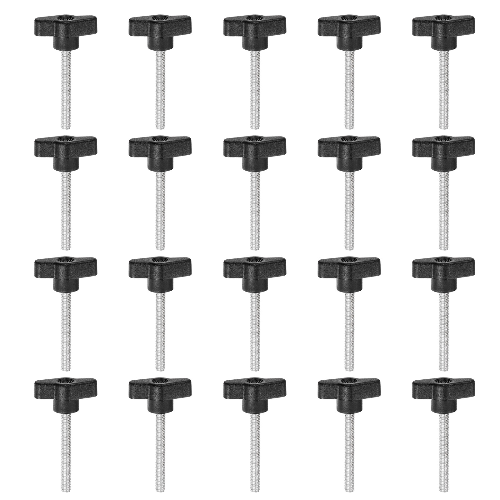 Uxcell 20 Pieces Wing Knobs M6 x 50mm Tee Stud Knob Thumb Screw Hand Clamping Handle Black ...