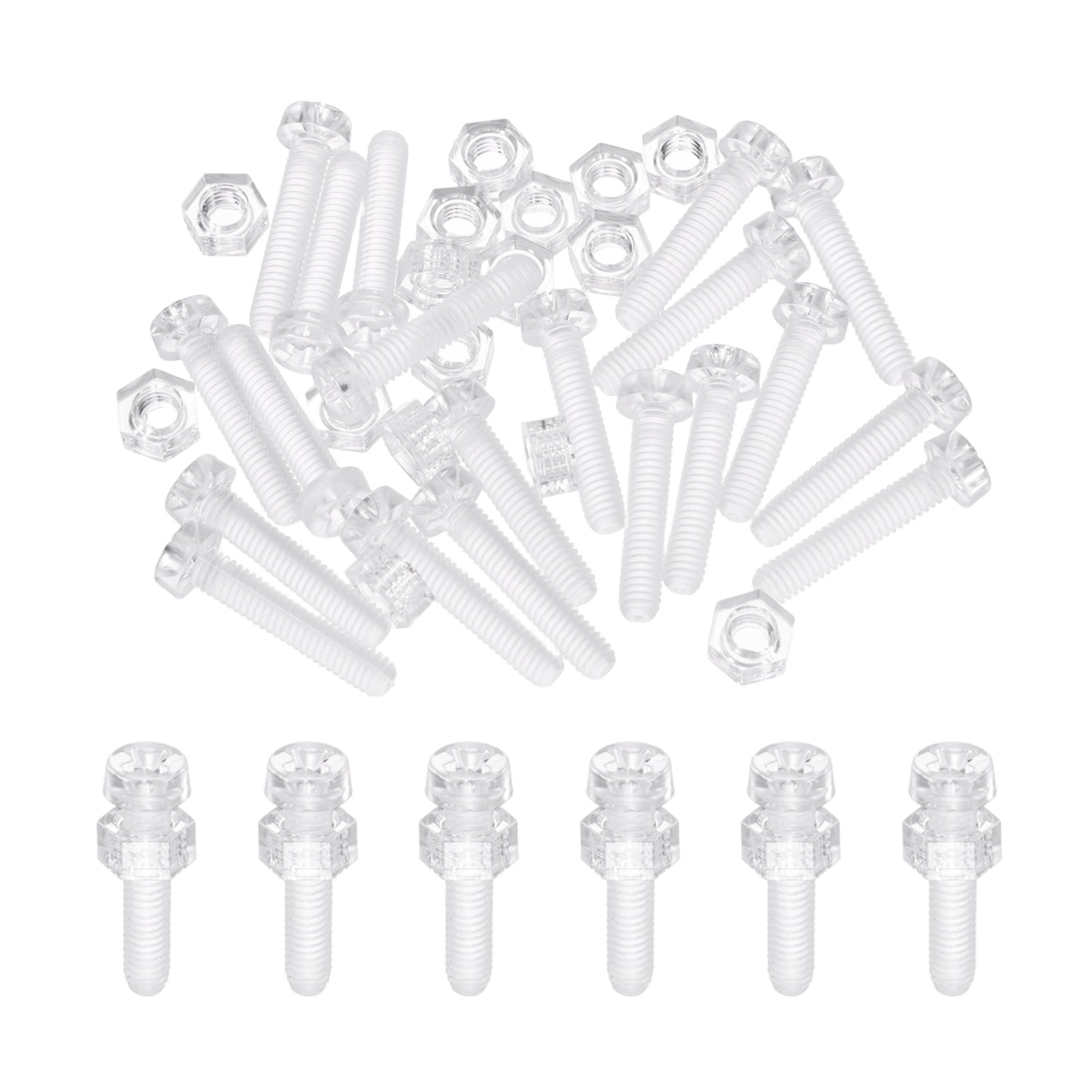 Uxcell 20 Set M4x20mm Clear Acrylic Phillips Round Head Screws with Hex ...