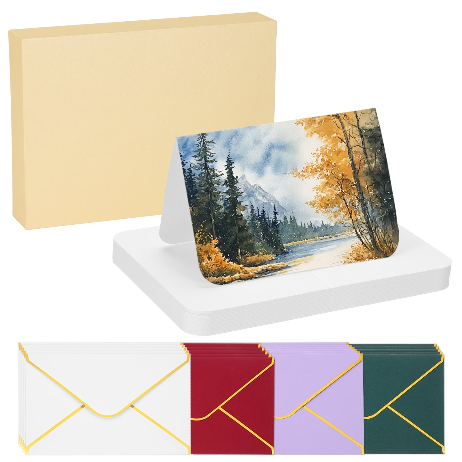 Uxcell 20 Sets Watercolor Cards Rounded Corners with Multicolor ...