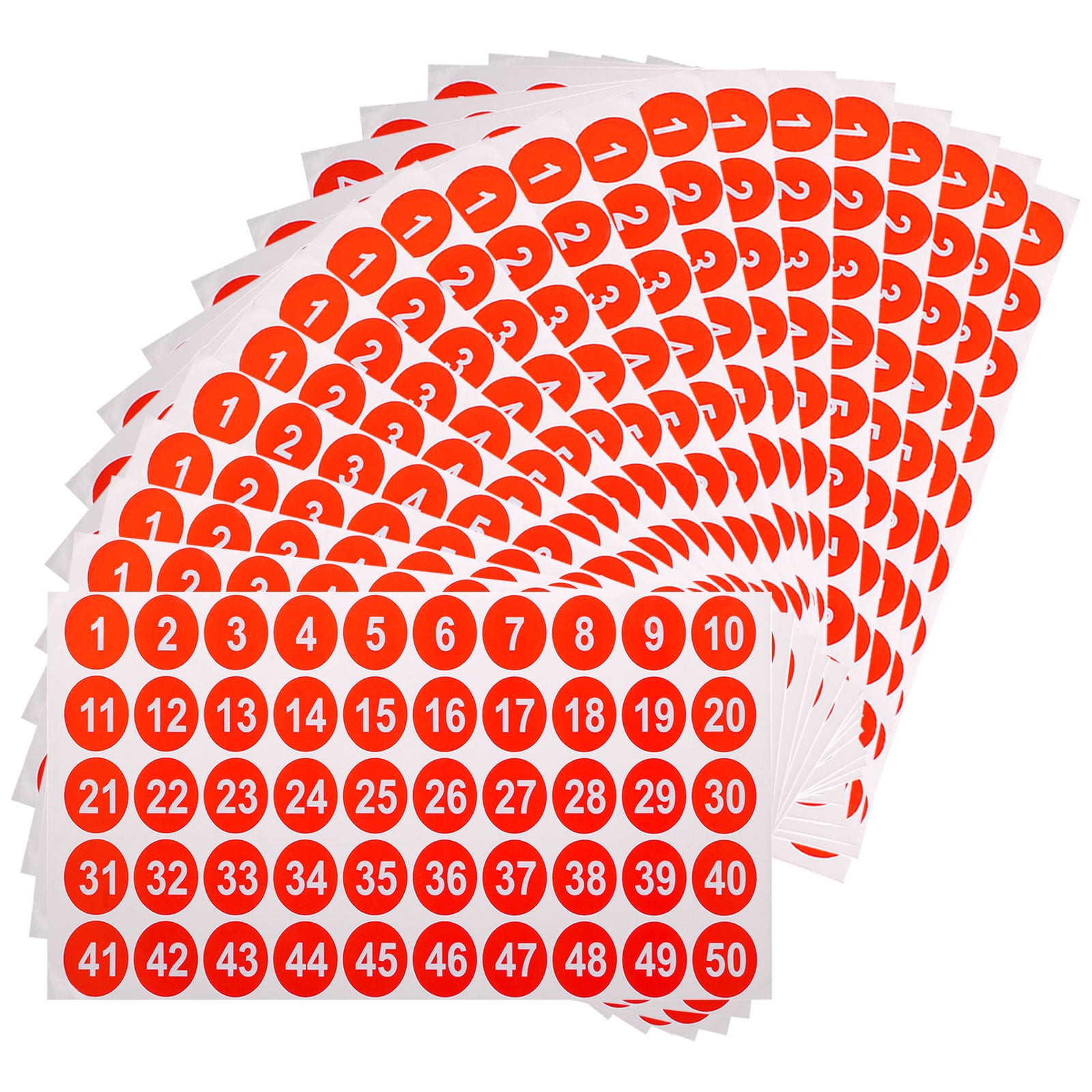 Uxcell 20 Sheets Round Number Stickers, 1-50 Consecutive Number Labels, Red(1" Each) - Walmart.com