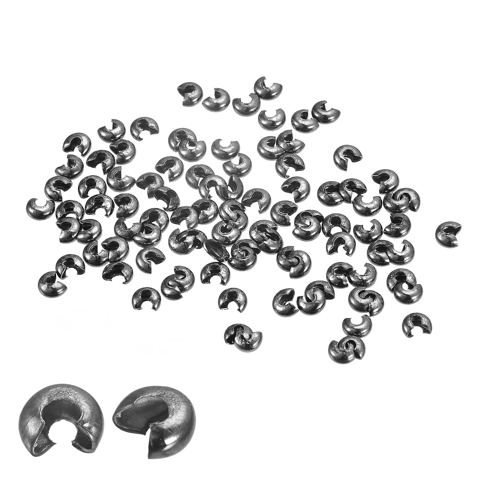 Uxcell 200 Pack 4mm Crimp Beads Covers Round Open Beads End Tips Dark ...