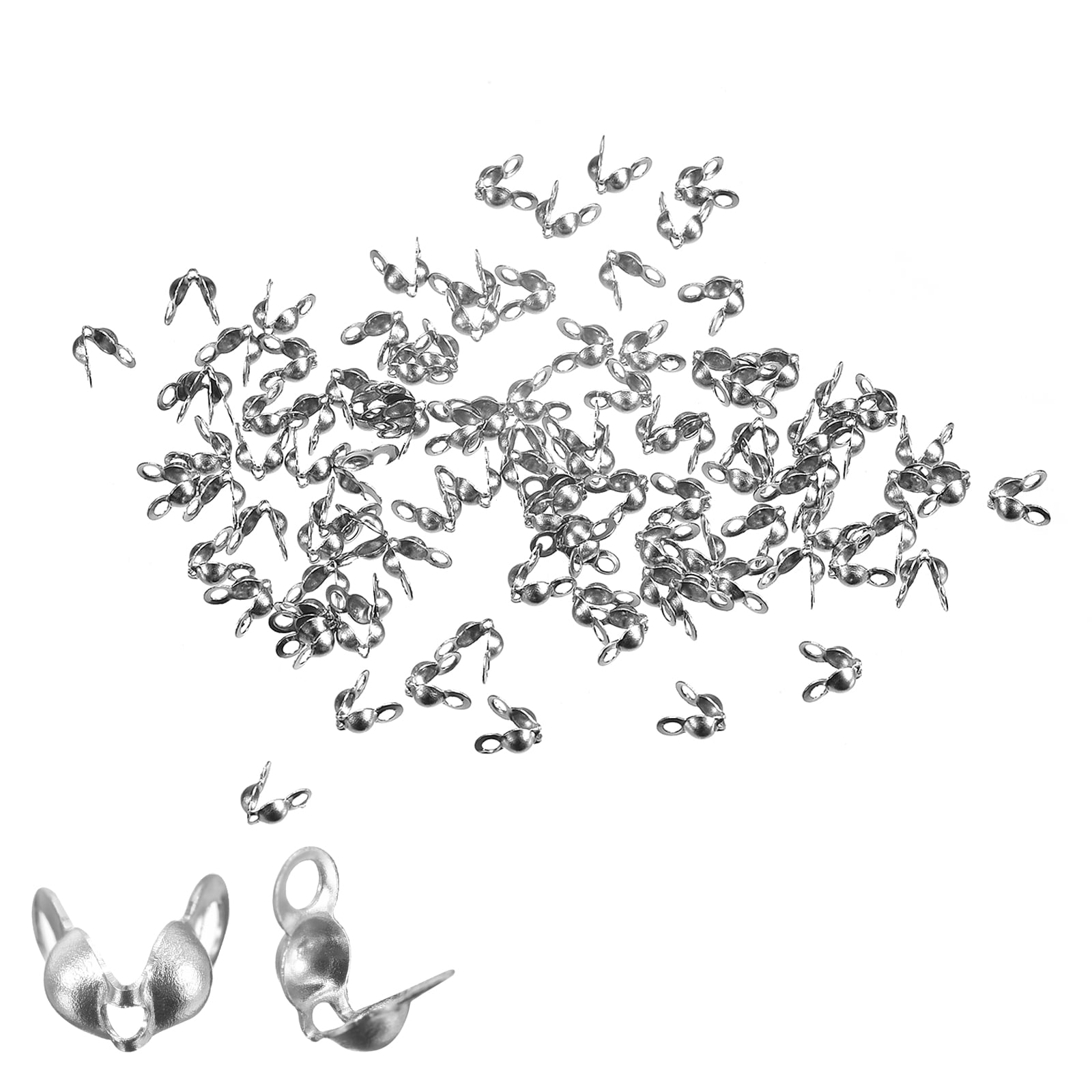 Uxcell 200 Pack Metal Open Bead Tips Knot Covers Calotte Ends Cap ...