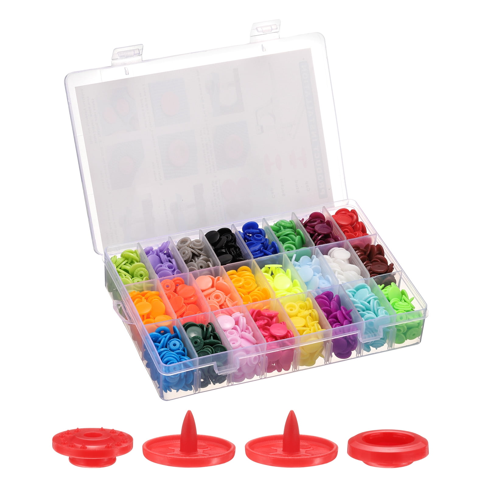 Uxcell 200 Set Plastic Snaps T5 Round Resin No-Sew Button Fasteners Kit ...