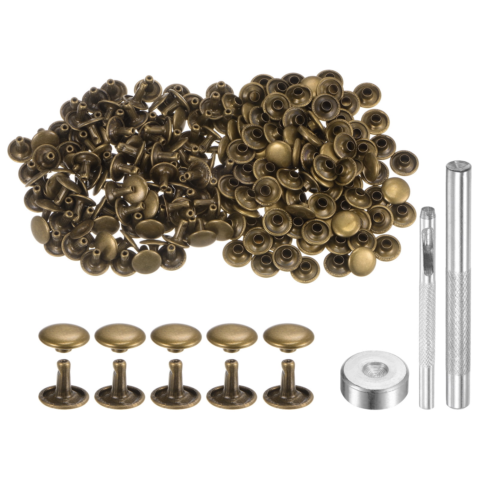 Uxcell 200 Sets Leather Rivets 10mm x 8mm Metal with 3 Setter Tools for ...