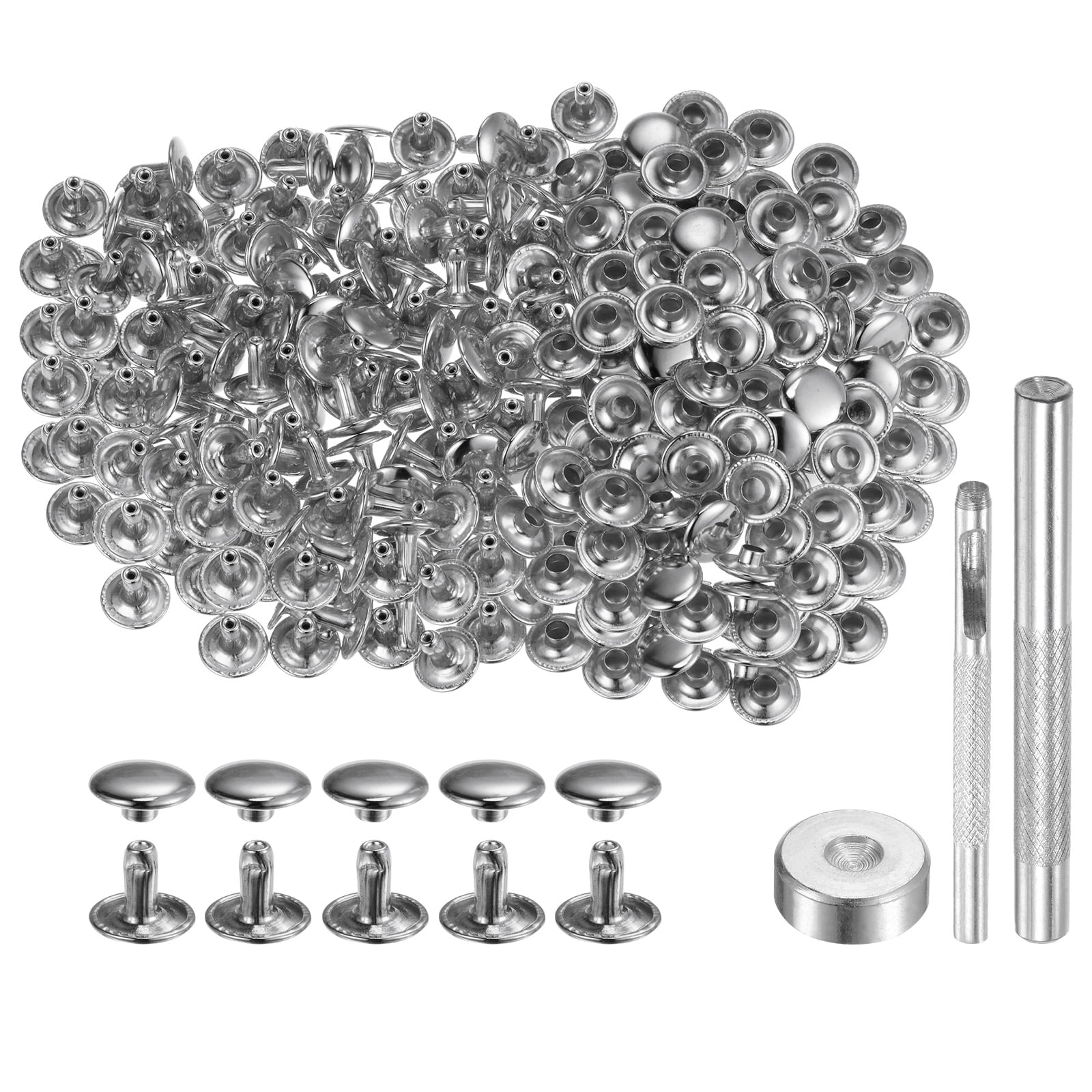 Uxcell 200 Sets Leather Rivets 10mm x 8mm Metal with 3 Setter Tools for ...
