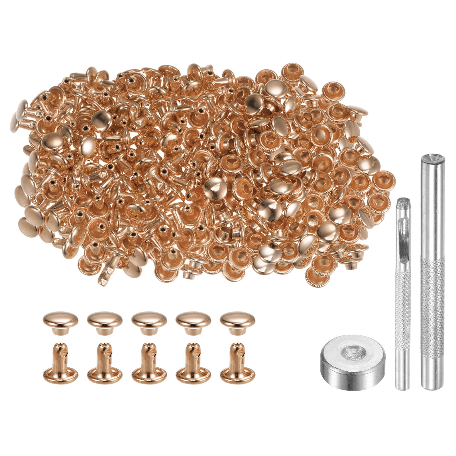 Uxcell 200 Sets Leather Rivets 6mm x 6mm Metal with 3 Setter Tools for ...