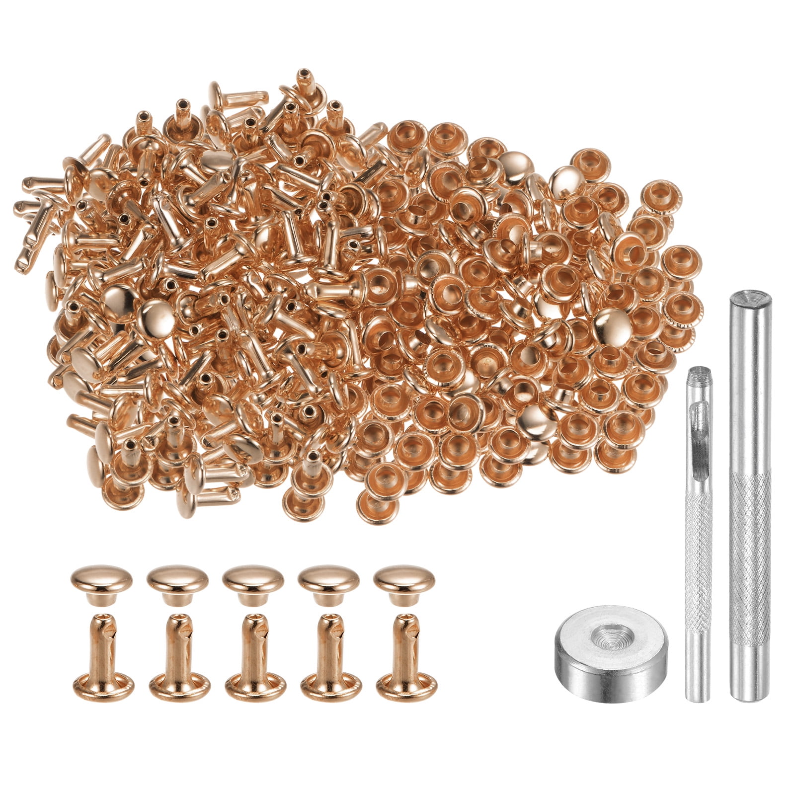 Uxcell 200 Sets Leather Rivets 6mm x 8mm Metal with 3 Setter Tools for ...