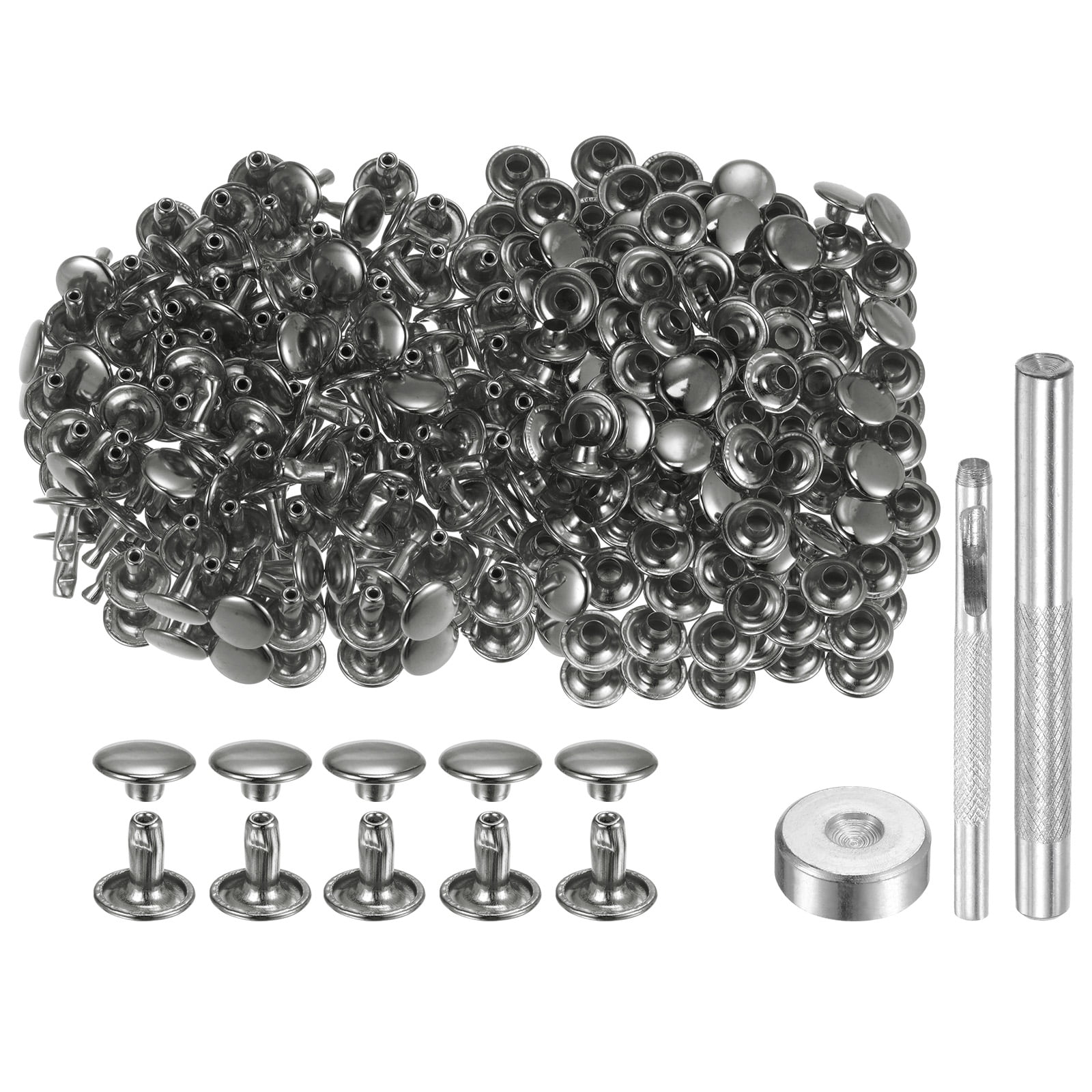 Uxcell 200 Sets Leather Rivets 9mm x 8mm Metal with 3 Setter Tools for ...