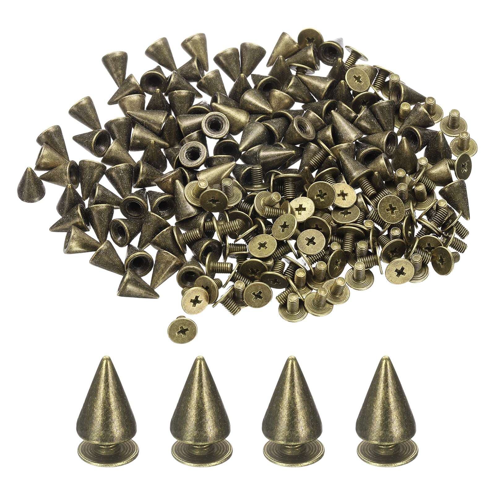 Uxcell 200 Sets Spikes and Studs, 7 x 9mm Cone Spikes Screw Back Studs ...