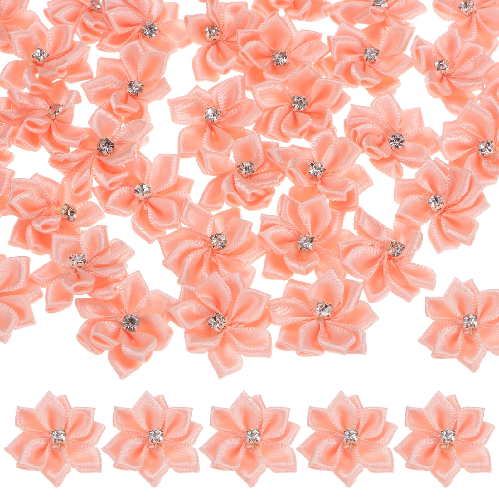 Uxcell 200-pack Satin Ribbon Flowers, 1.2 Inch Mini Fabric Flowers with ...