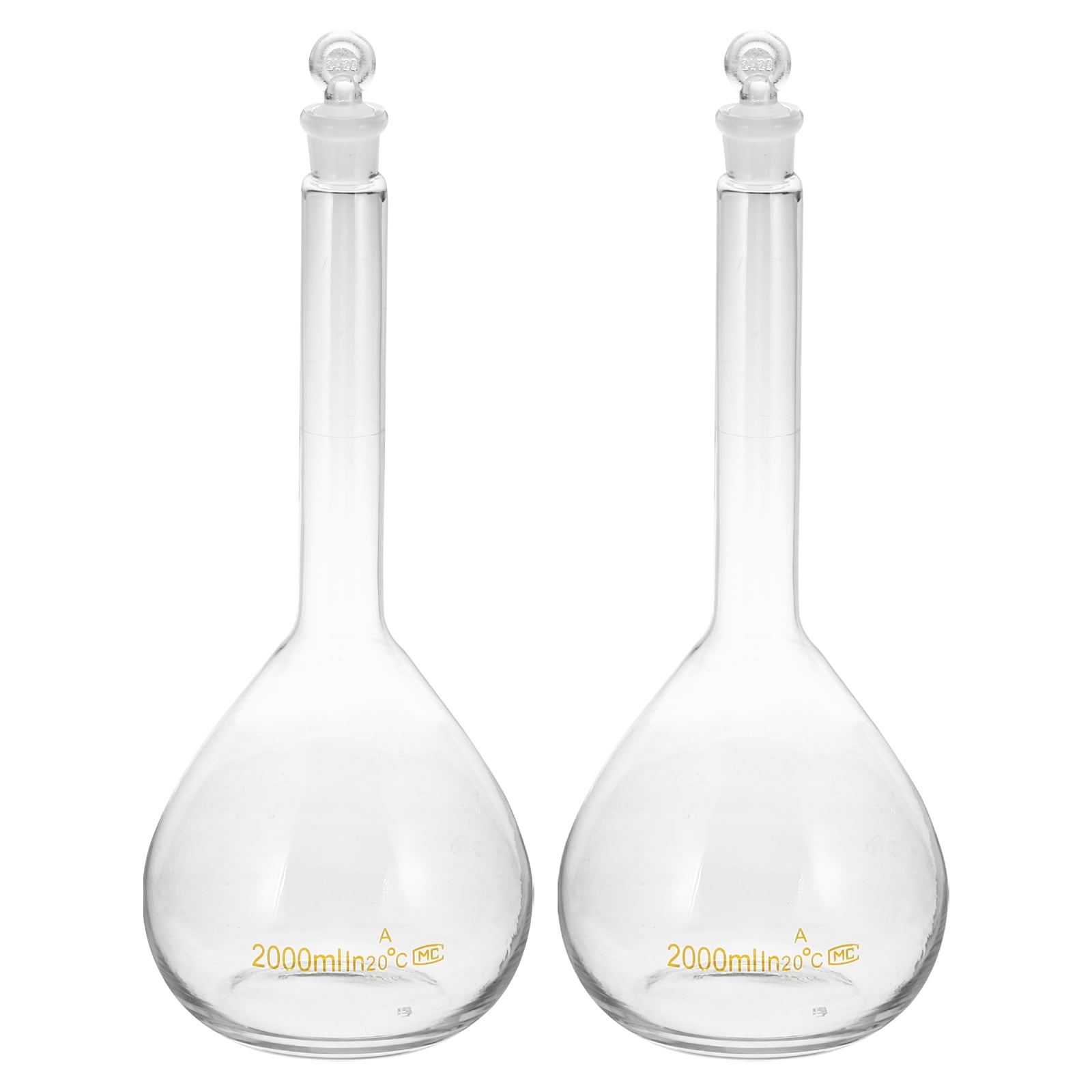 Uxcell 2000ml Tolerance 0.6ml 3.3 Borosilicate Glass Volumetric Flask with Glass Stopper, Clear ...