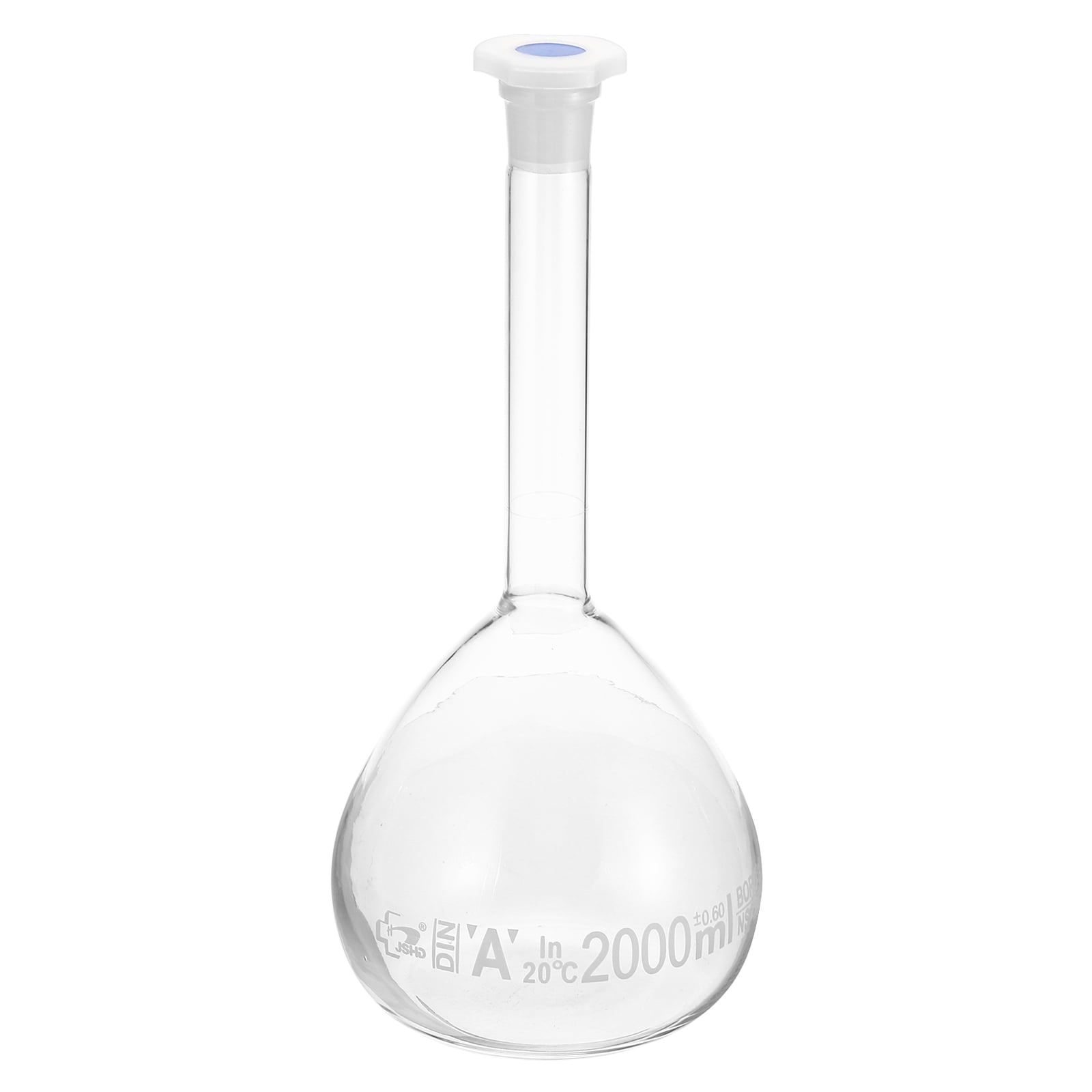 Uxcell 2000ml Tolerance 0.6ml 3.3 Borosilicate Glass Volumetric Flask with Plug Cap, Clear ...