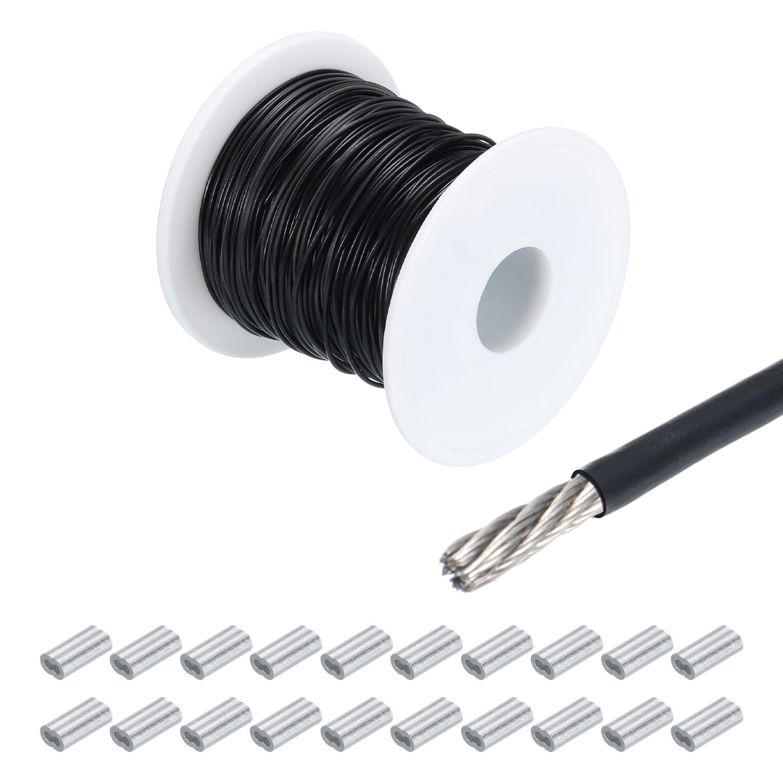 Uxcell 200Ft(60M) Wire Rope 304 Stainless Steel Cable 3/64"(1mm) Vinyl ...